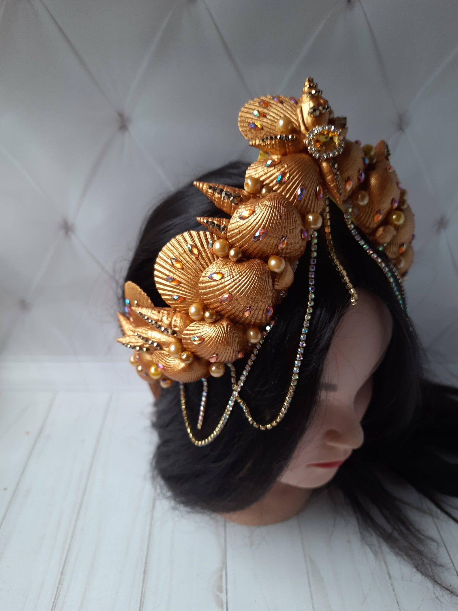 Gold Mermaid Crown Tiara for Women Seashell Siren Headpiece Sea Queen ...