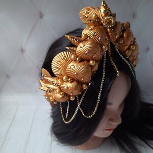 Gold Mermaid Crown Tiara for Women Seashell Siren Headpiece Sea Queen ...