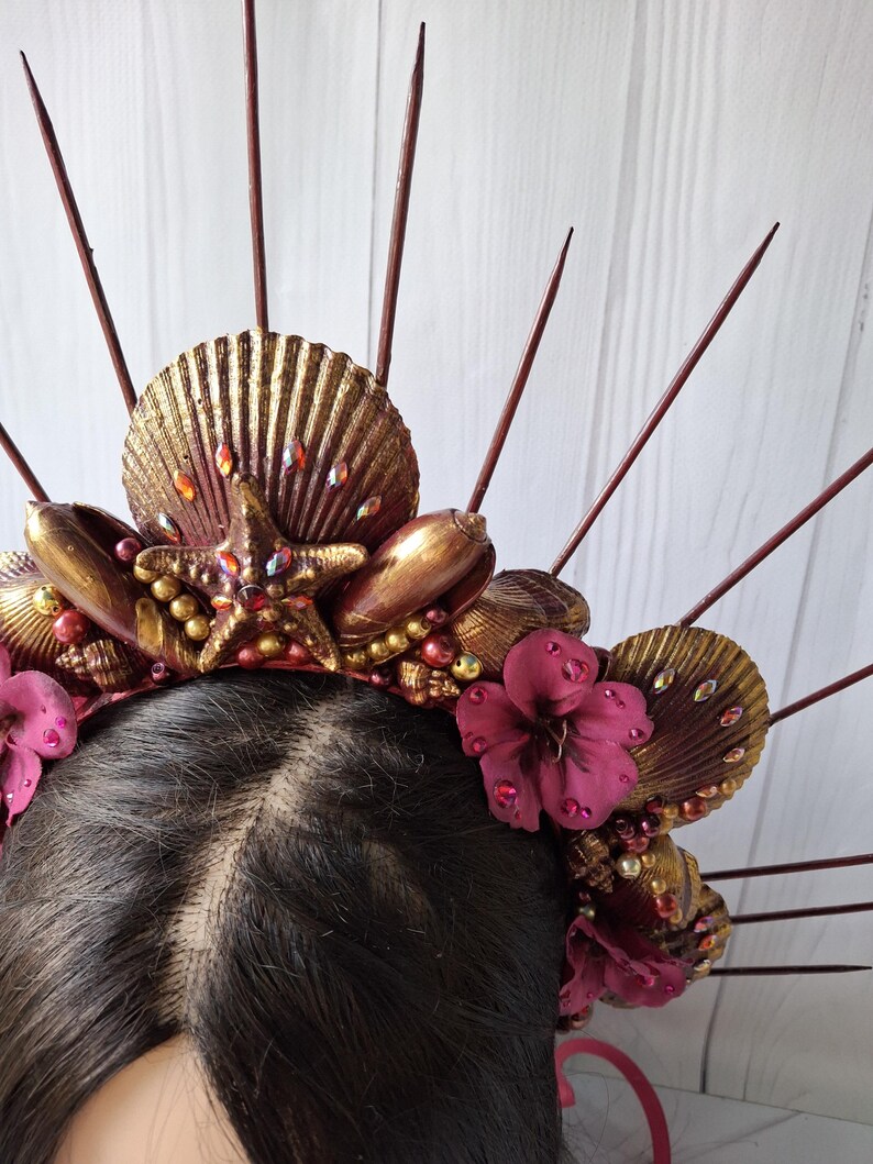 Burgundy Mermaid Crown Seashell Flower Siren Headpiece Sea Queen Halo ...