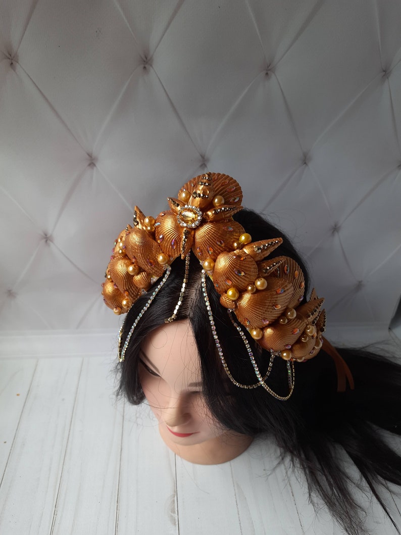 Gold Mermaid Crown Tiara for Women Seashell Siren Headpiece Sea Queen ...