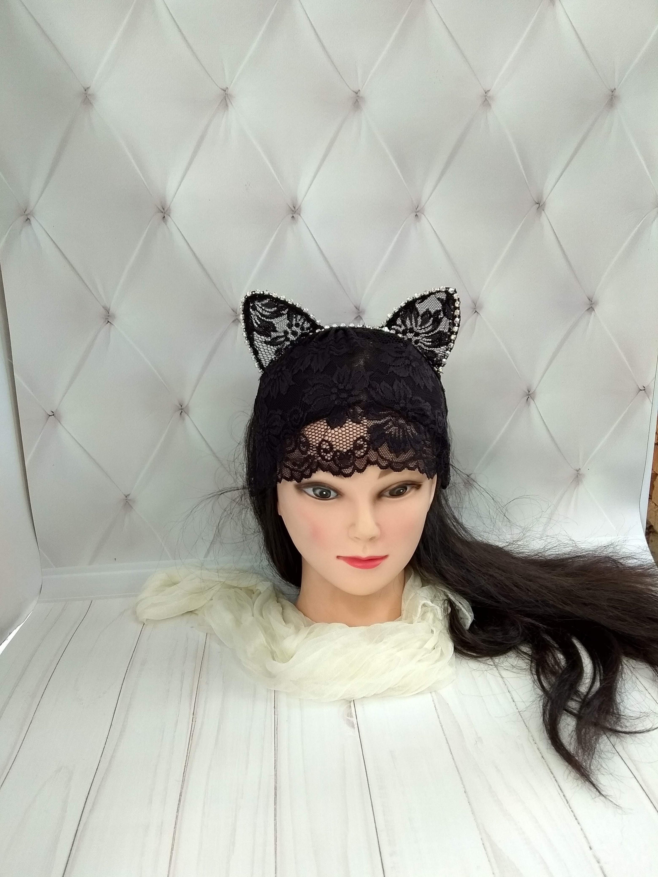 Black Cat Ears Headband Lace Kittenplay Ears Kitten Ears Bdsm Etsy