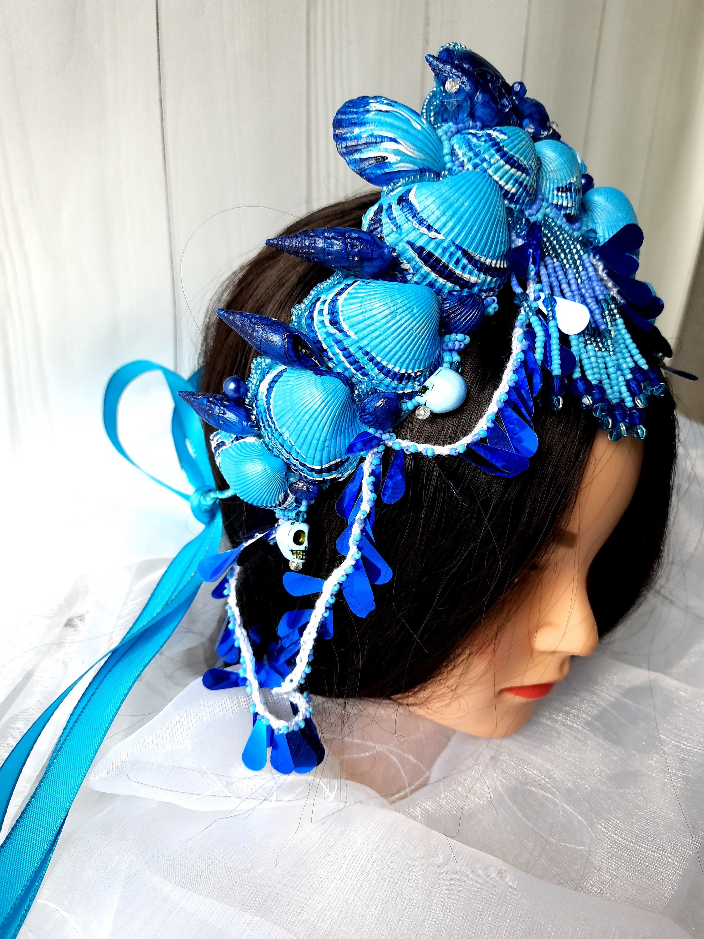 Blue Siren Headpiece Skull Mermaid Tiara for Women Seashell Mermaid ...