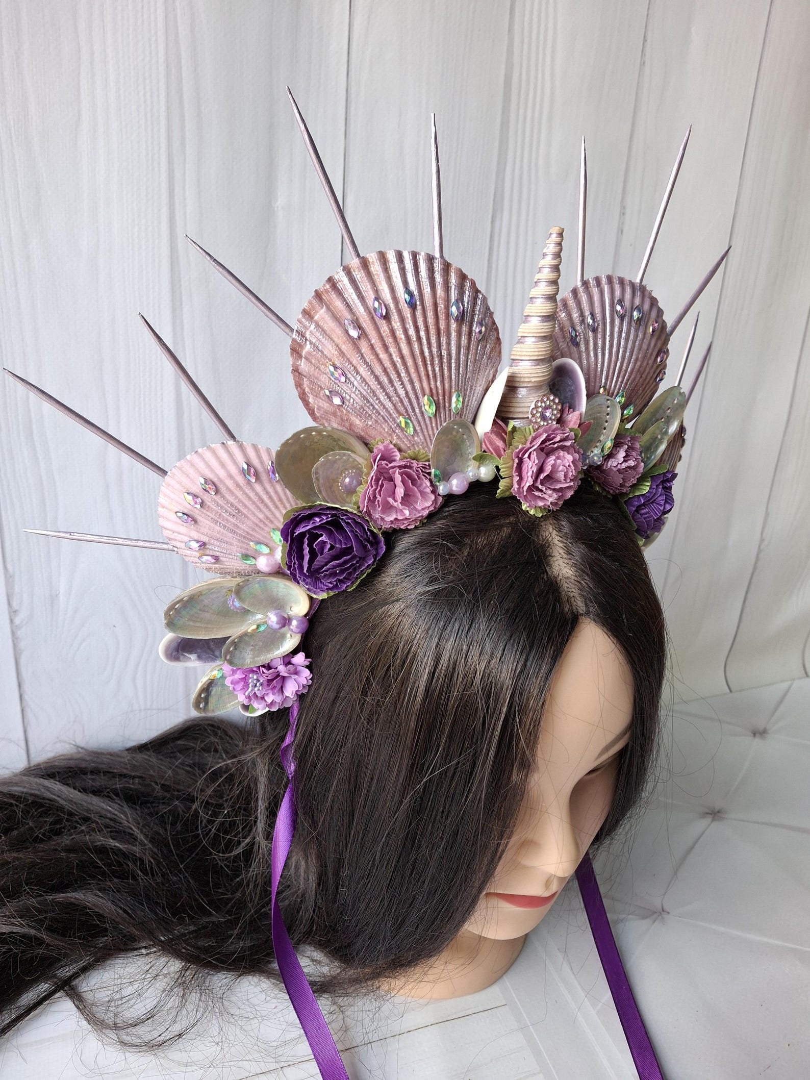 Purple Mermaid Crown for Adult Seashell Siren Headpiece Sea Queen Halo ...
