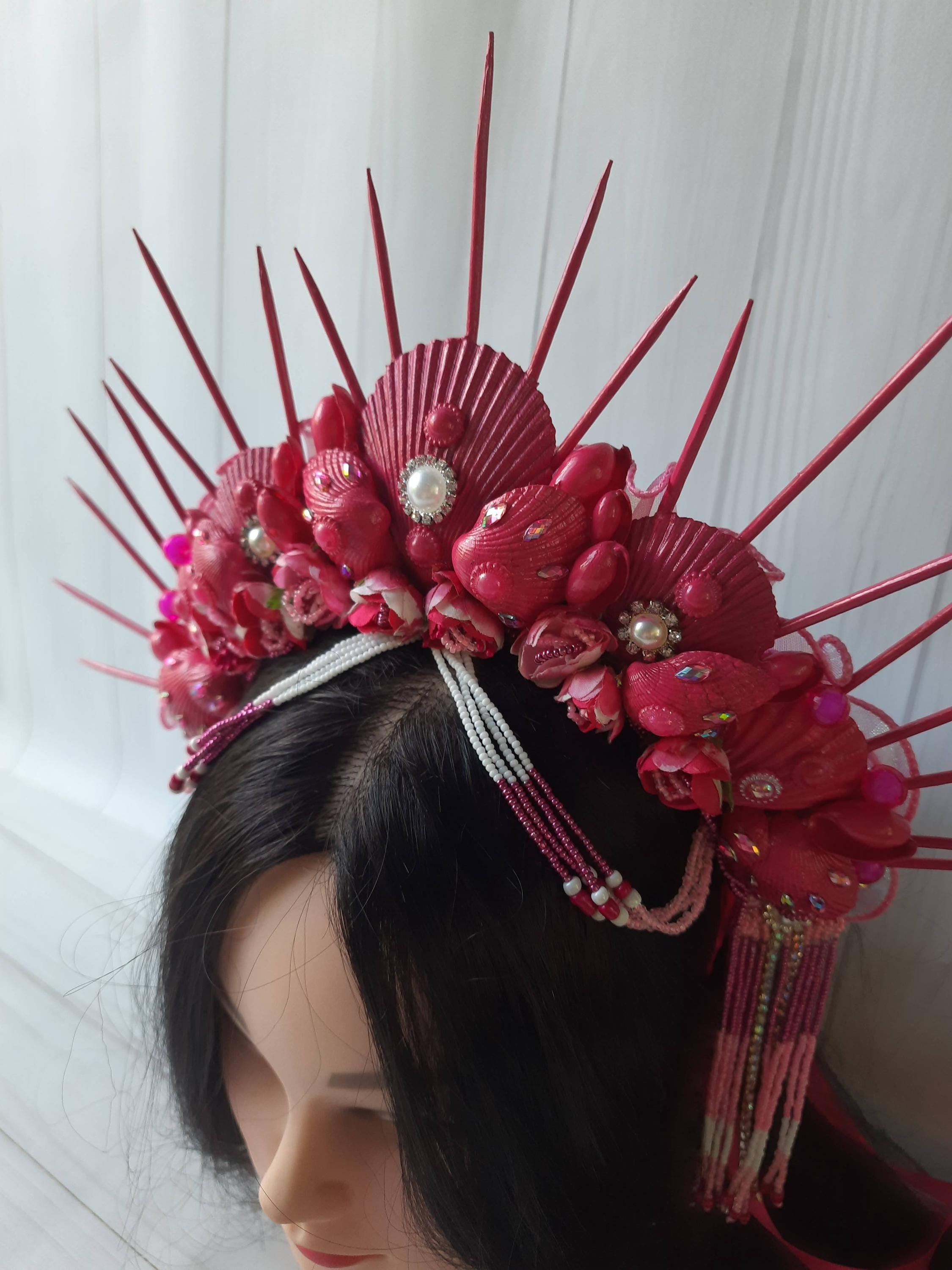 Hot Pink Mermaid Crown for Adult Seashell Siren Headpiece Sea Queen ...