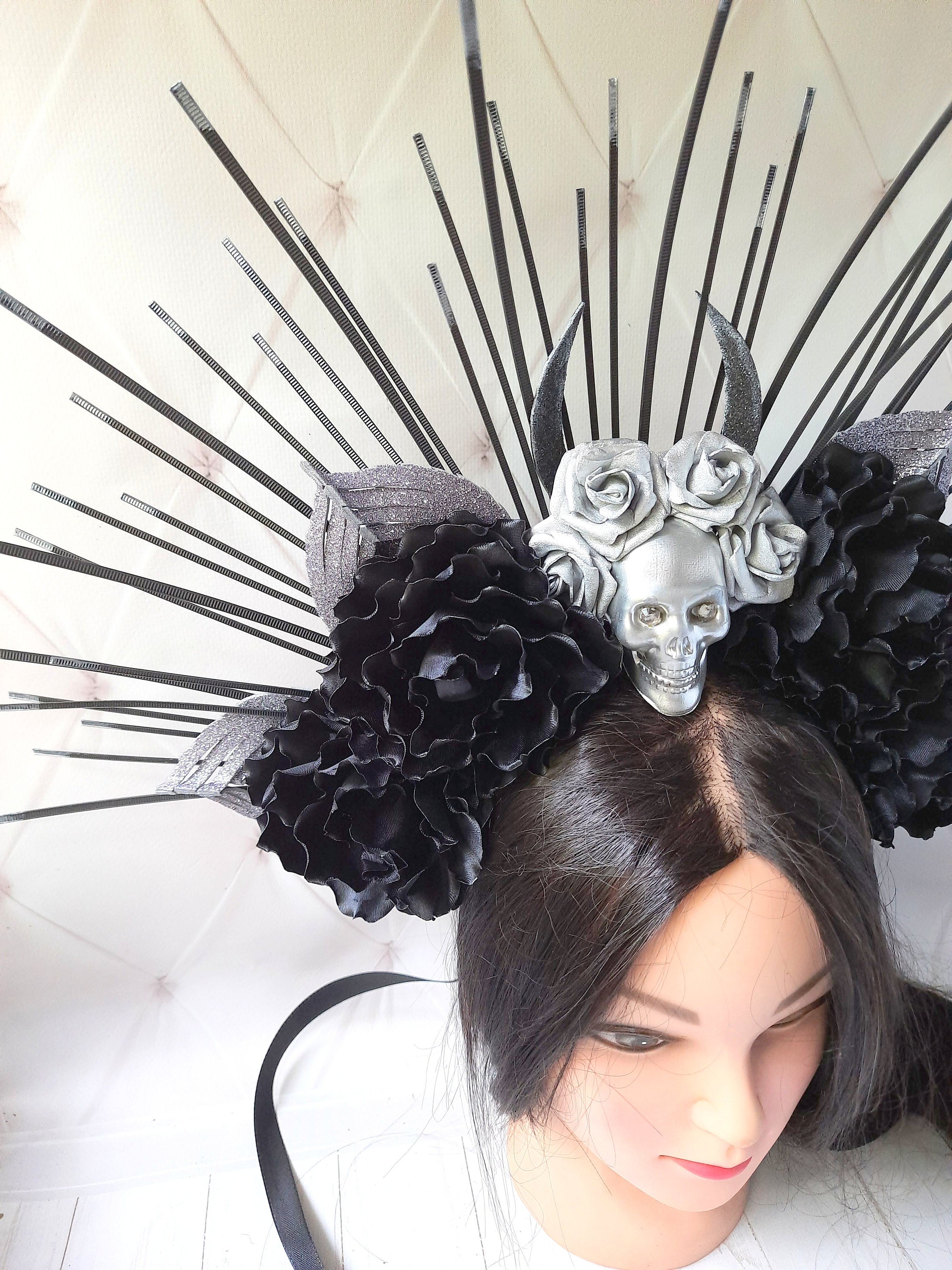 Silver Skull Goth Crown Spiked Gothic Headpiece Black Halo - Etsy