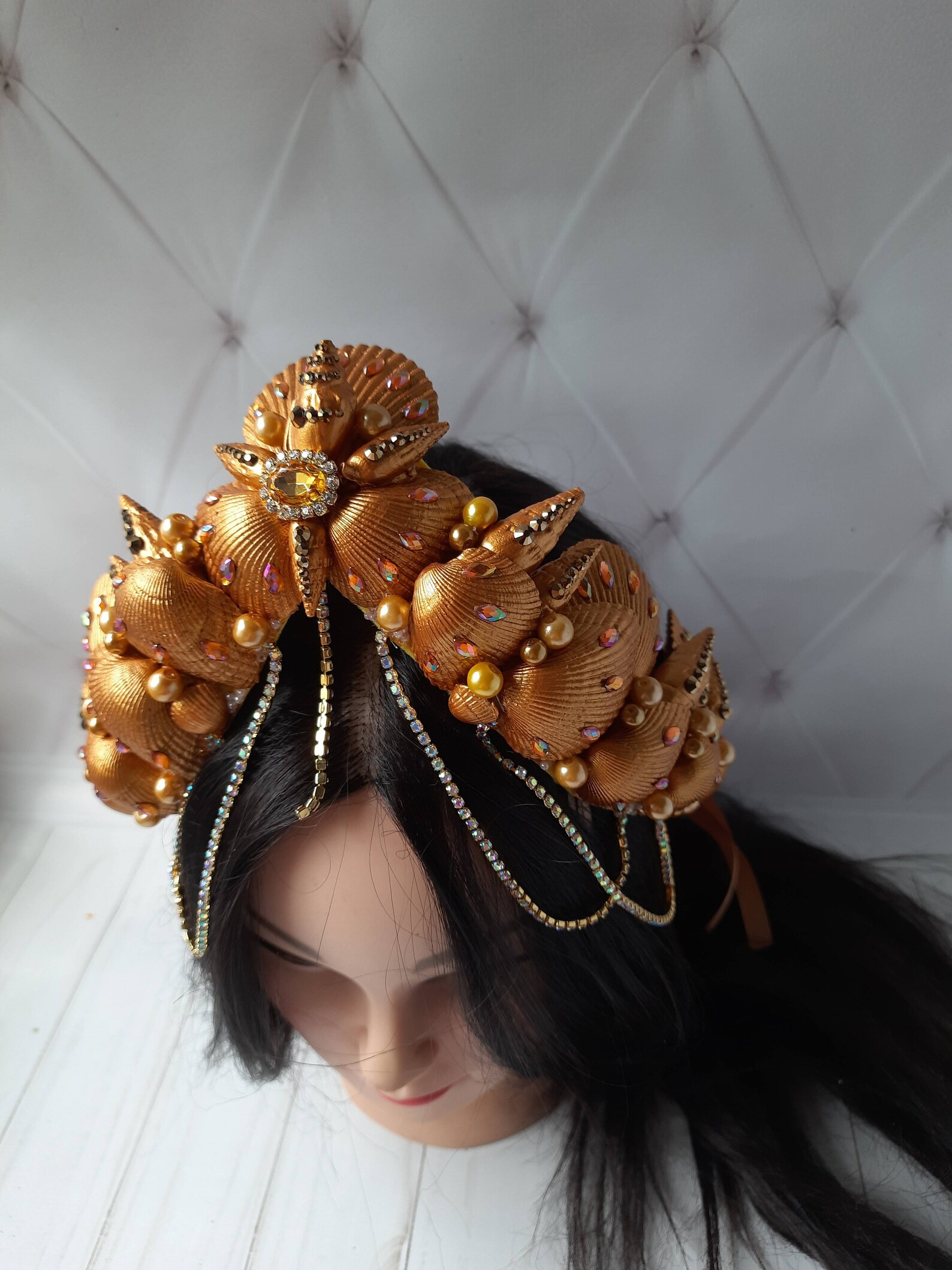 Gold Mermaid Crown Tiara for Women Seashell Siren Headpiece Sea Queen ...