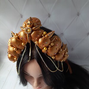 Gold Mermaid Crown Tiara for Women Seashell Siren Headpiece Sea Queen ...