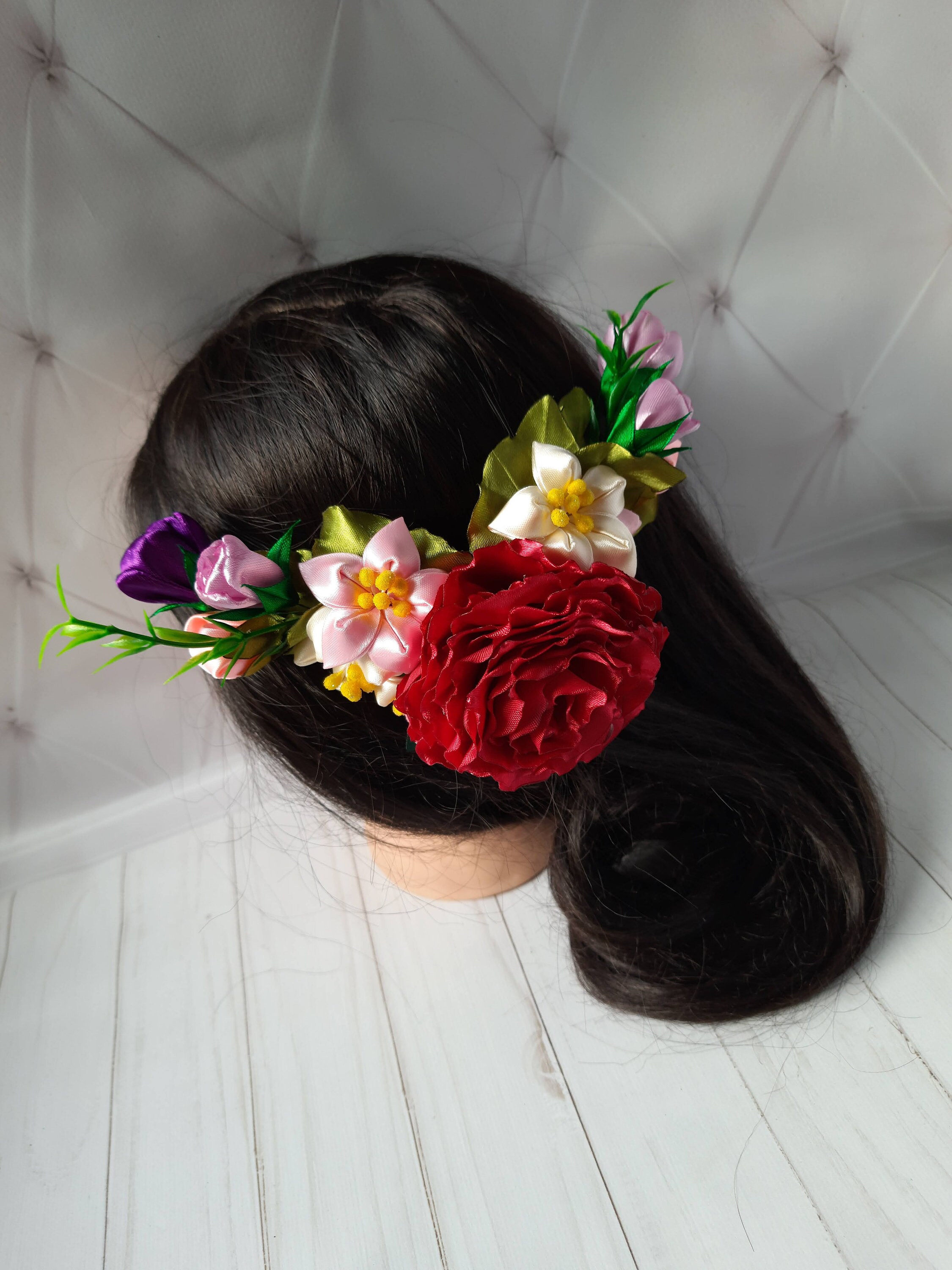 Colorful Mexican Headpiece for Wedding Rose Hair Comb Frida Hair Flower ...