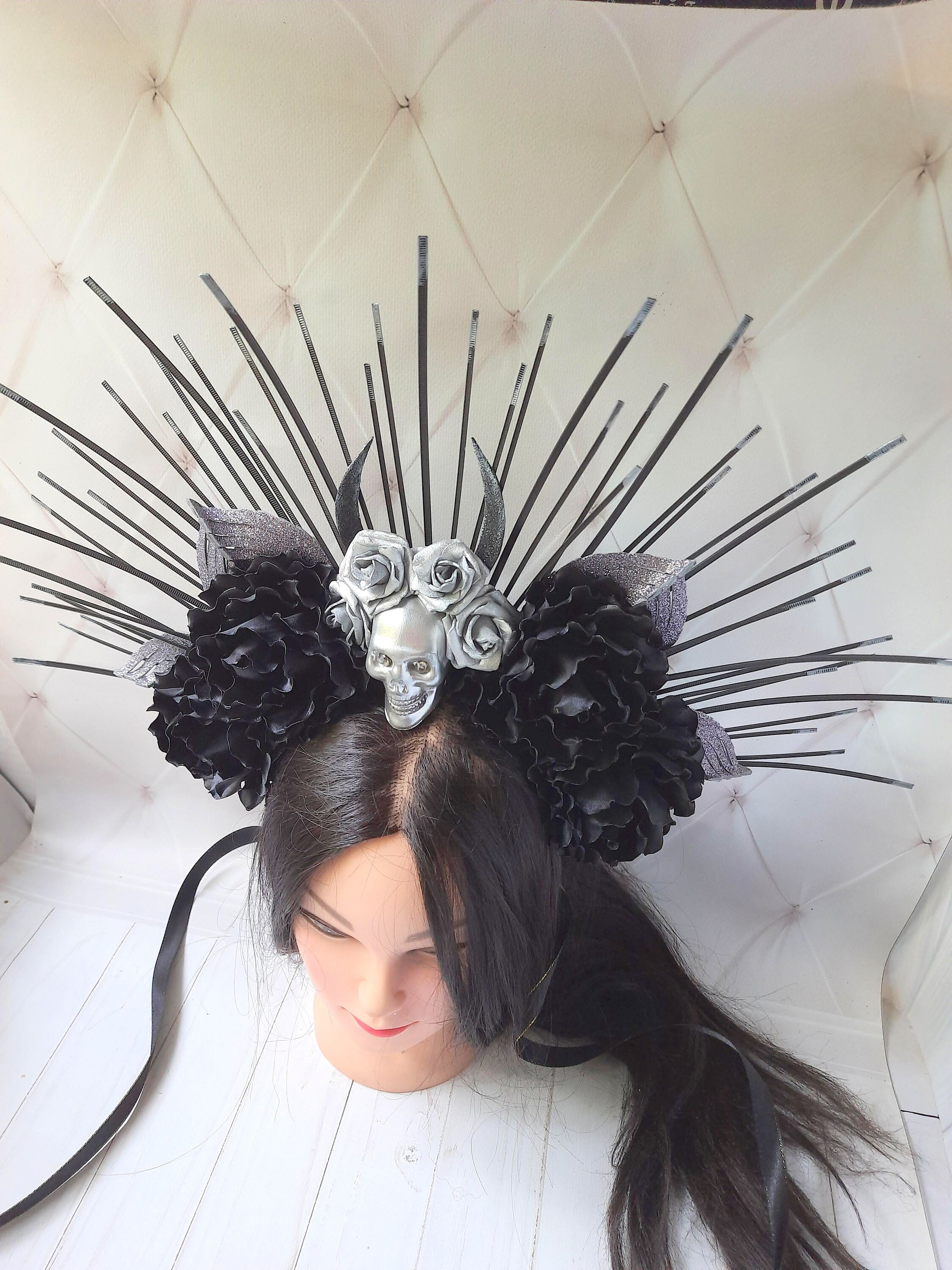 Silver Skull Goth Crown Spiked Gothic Headpiece Black Halo - Etsy