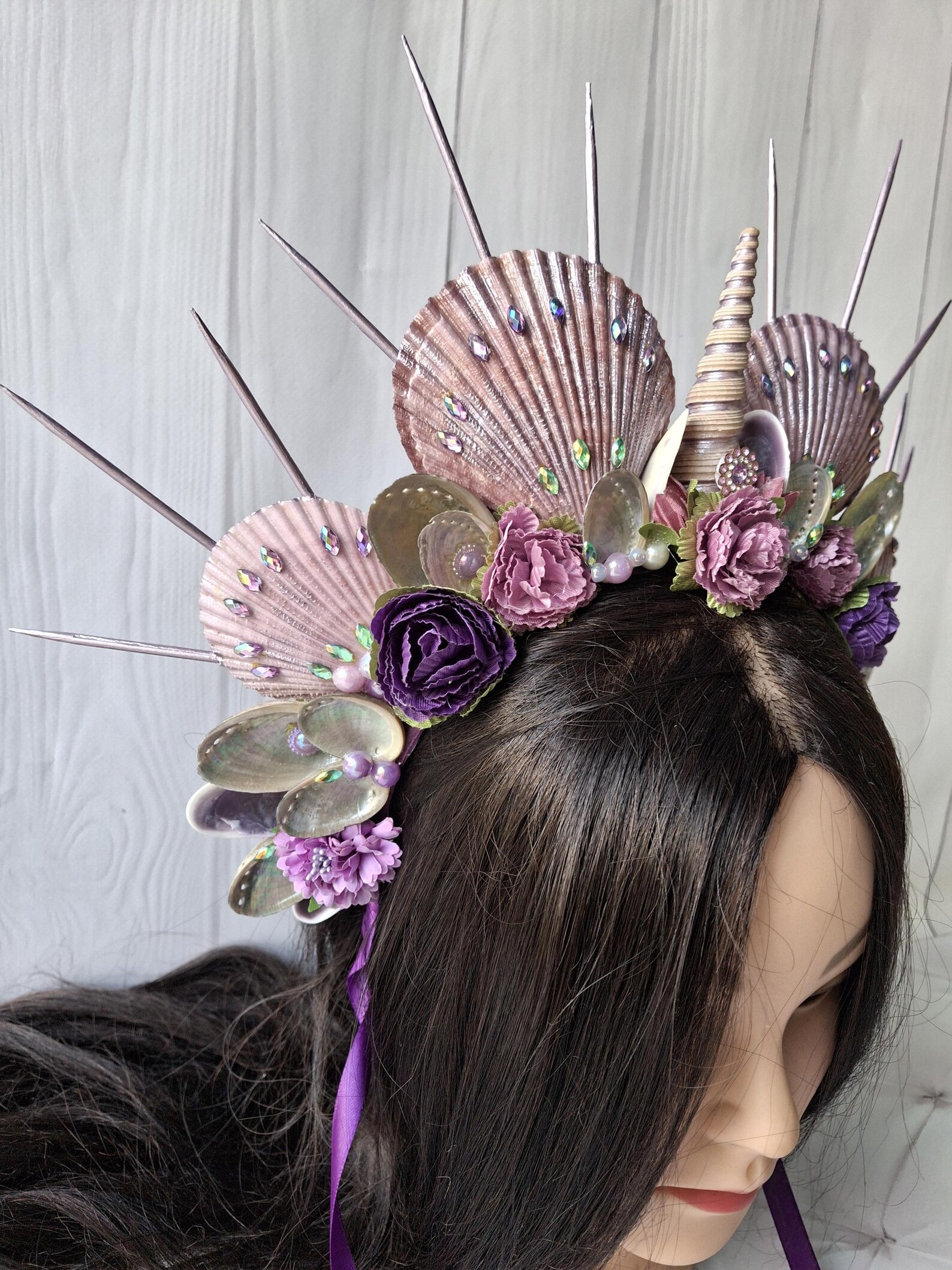 Purple Mermaid Crown for Adult Seashell Siren Headpiece Sea Queen Halo ...