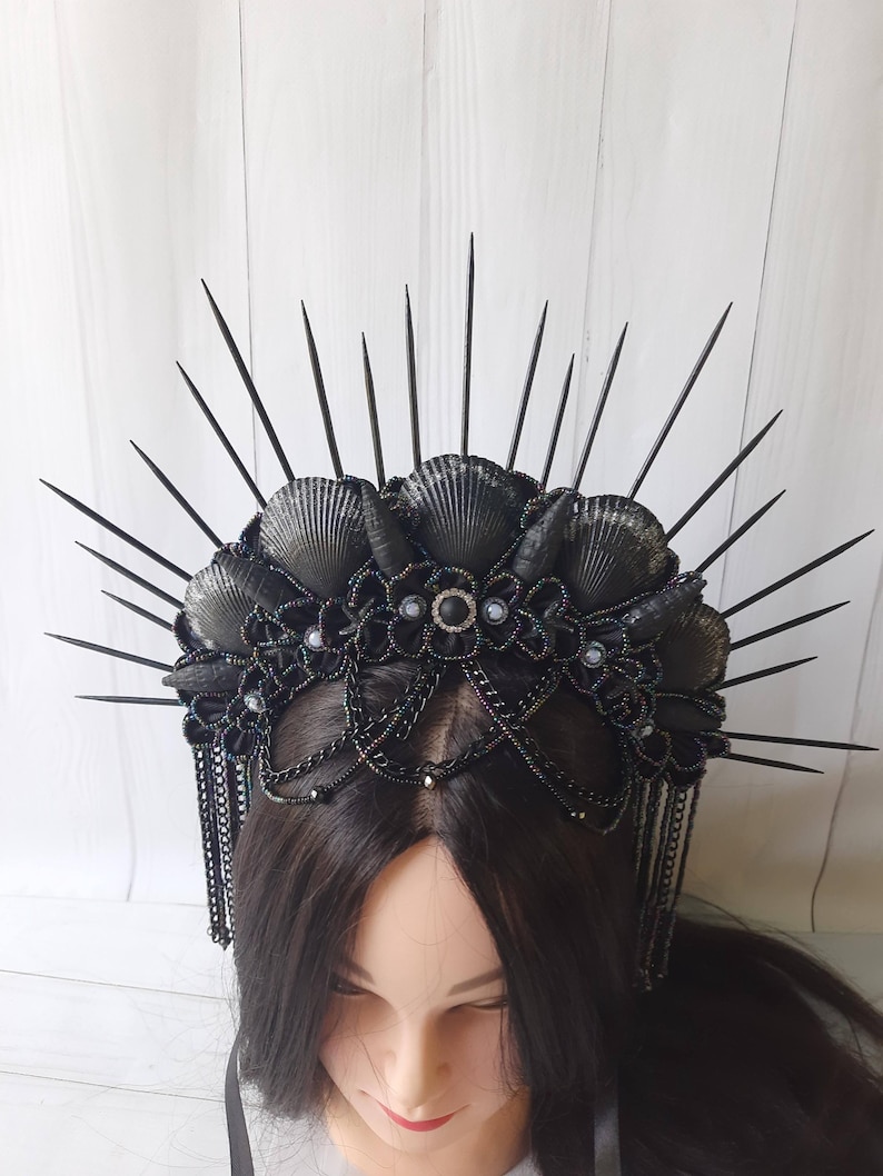 Black Mermaid Headpiece for Adult Seashell Siren Crown Sea Queen Halo ...