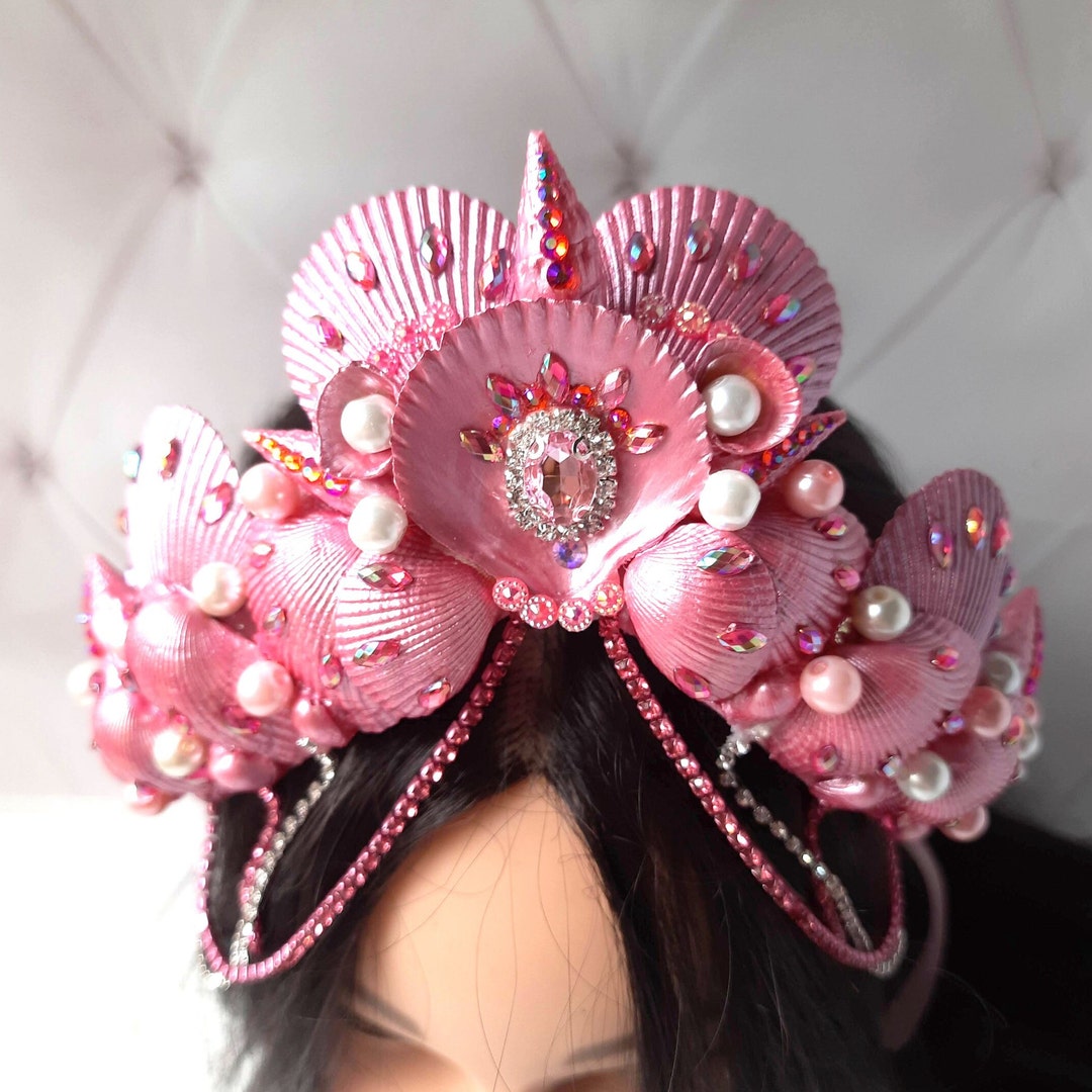 Pink Mermaid Crown Tiara for Women Seashell Siren Headpiece Sea Queen ...