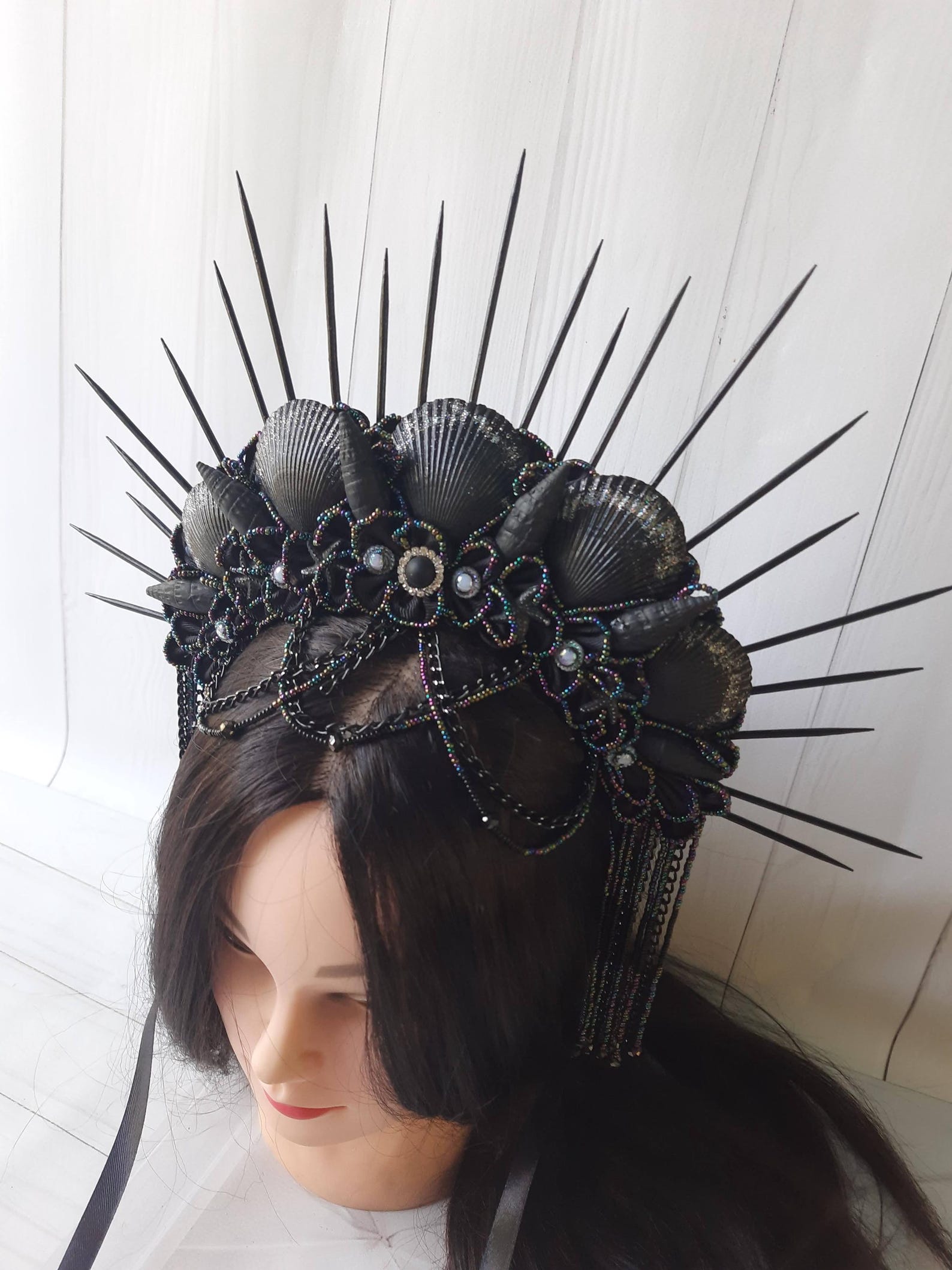 Black Mermaid Headpiece for Adult Seashell Siren Crown Sea Queen Halo ...
