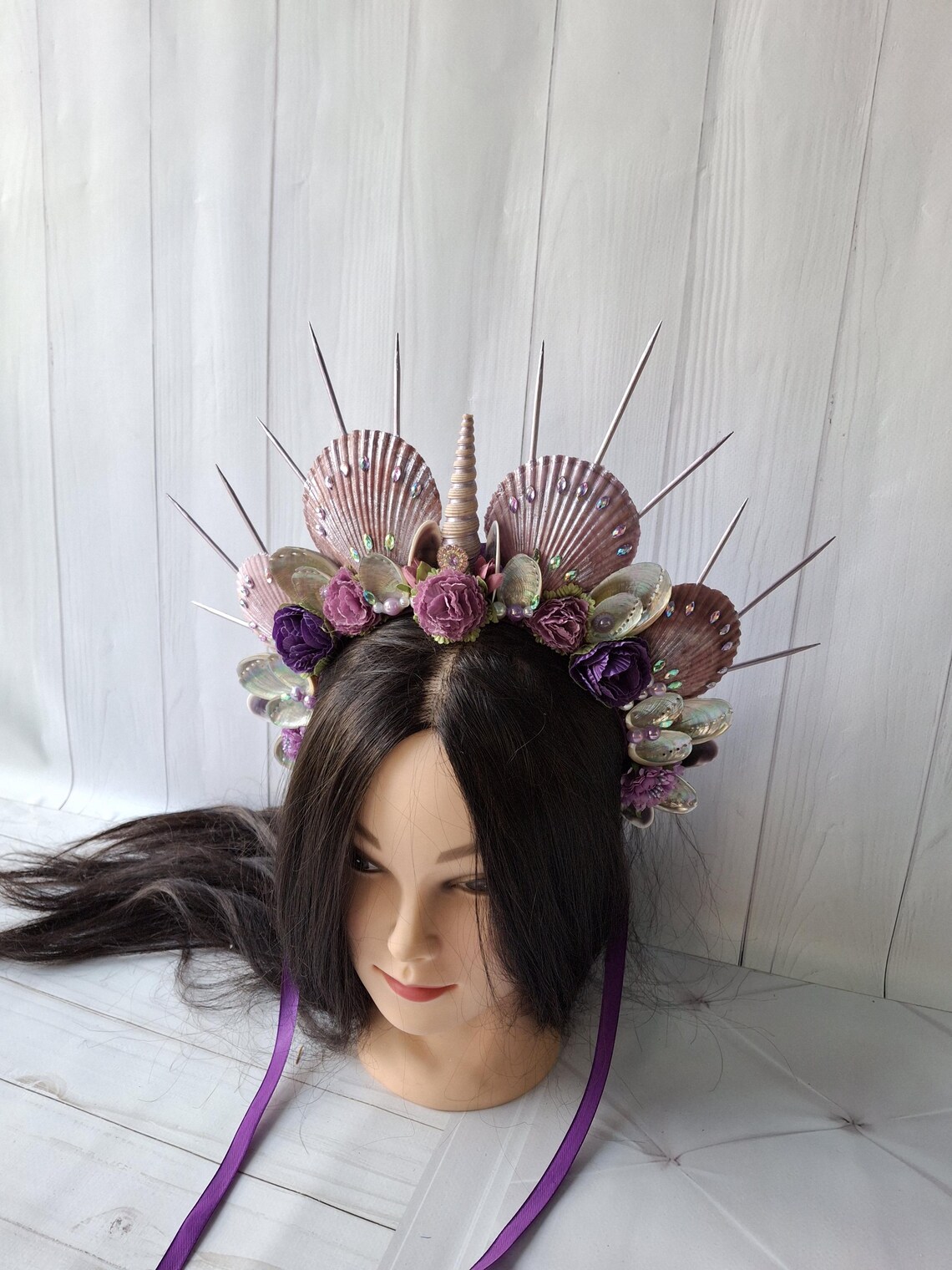 Purple Mermaid Crown for Adult Seashell Siren Headpiece Sea Queen Halo ...