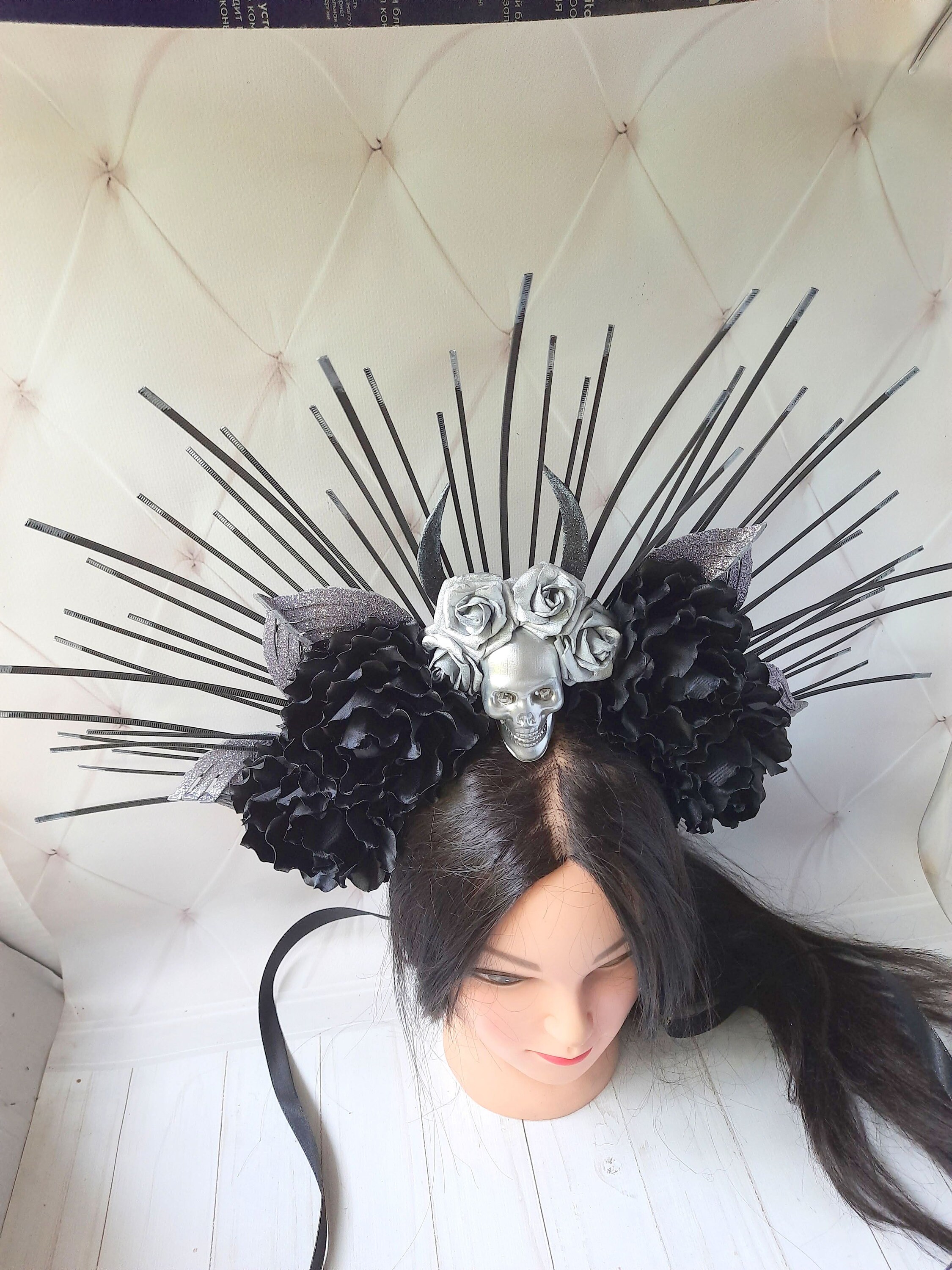 Silver Skull Goth Crown Spiked Gothic Headpiece Black Halo - Etsy