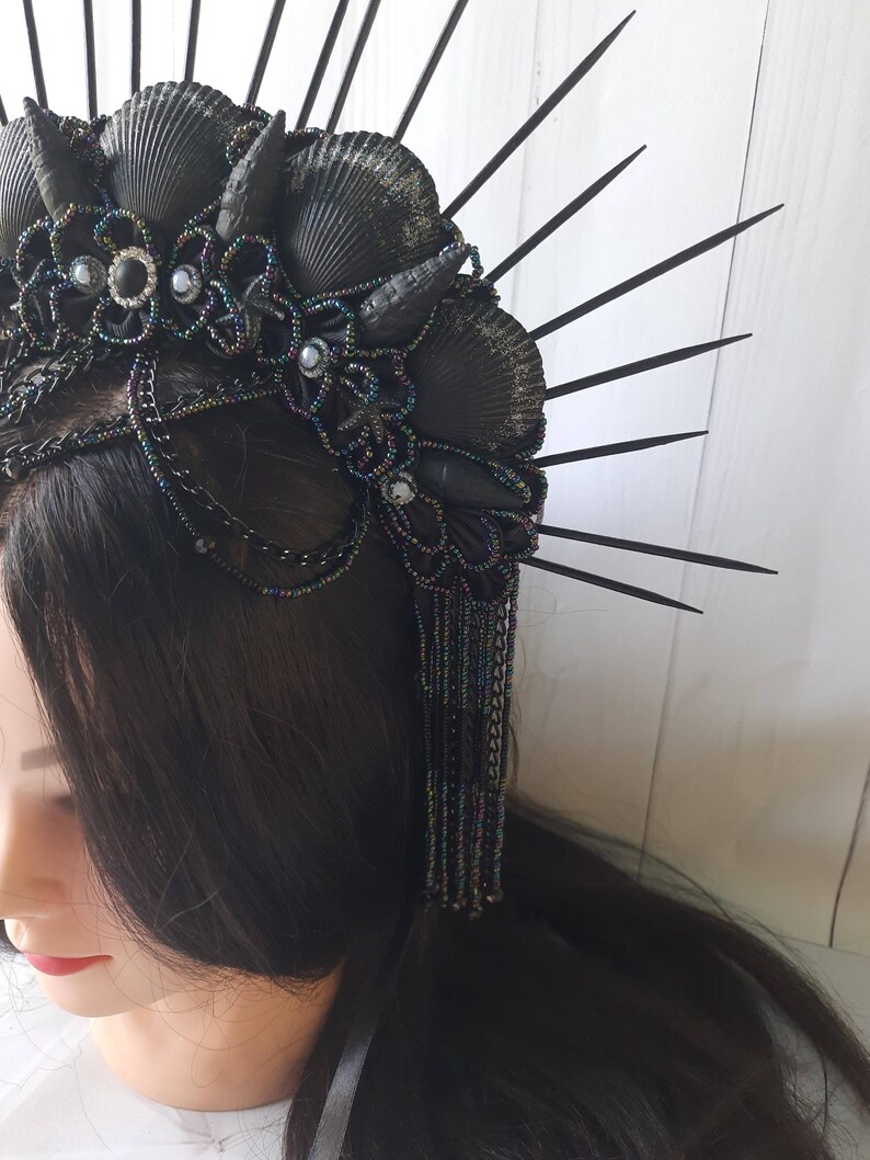 Black Mermaid Headpiece for Adult Seashell Siren Crown Sea Queen Halo ...