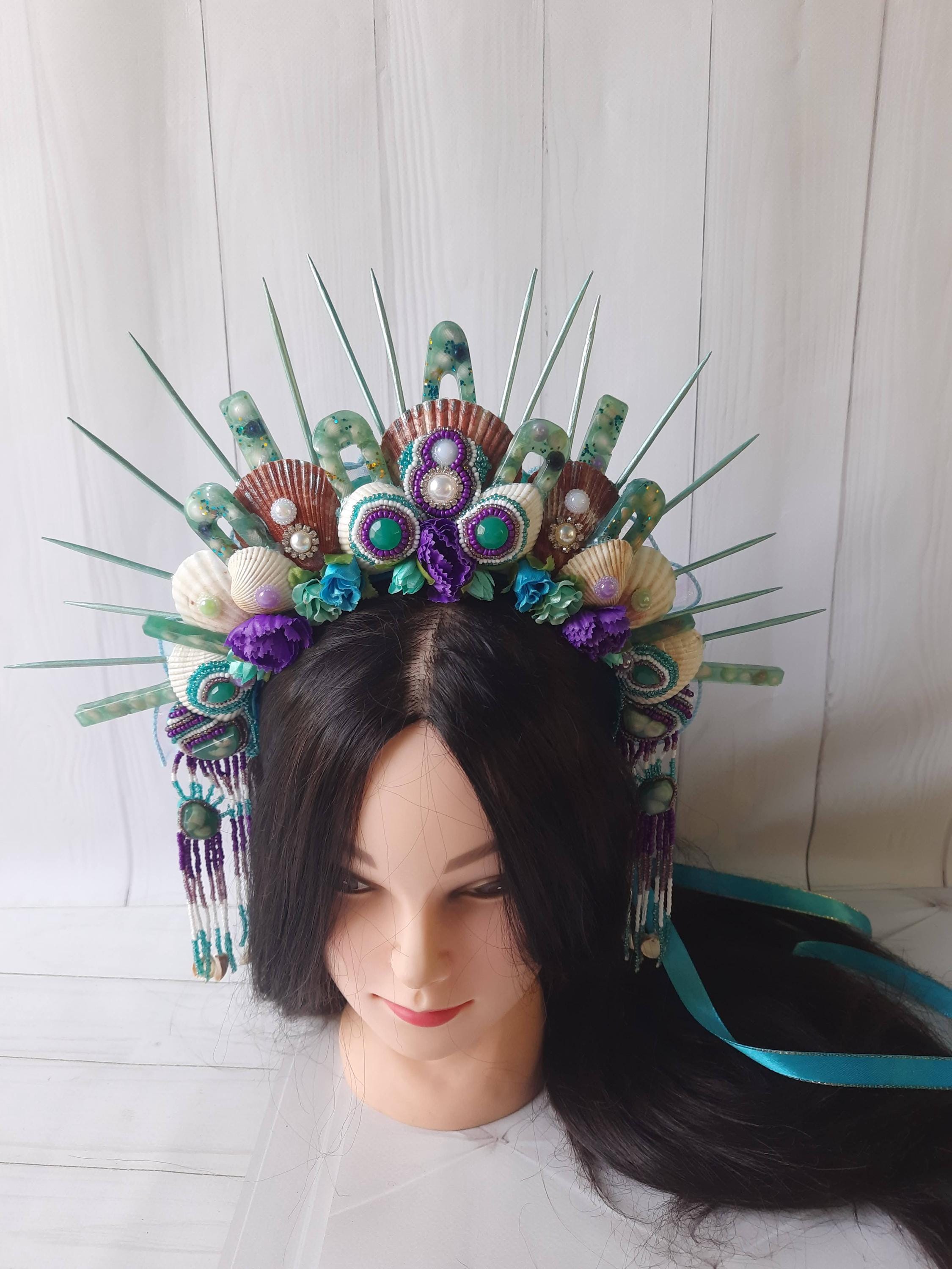 Aqua Purple Mermaid Crown for Adult Seashell Siren Headpiece Sea Queen ...
