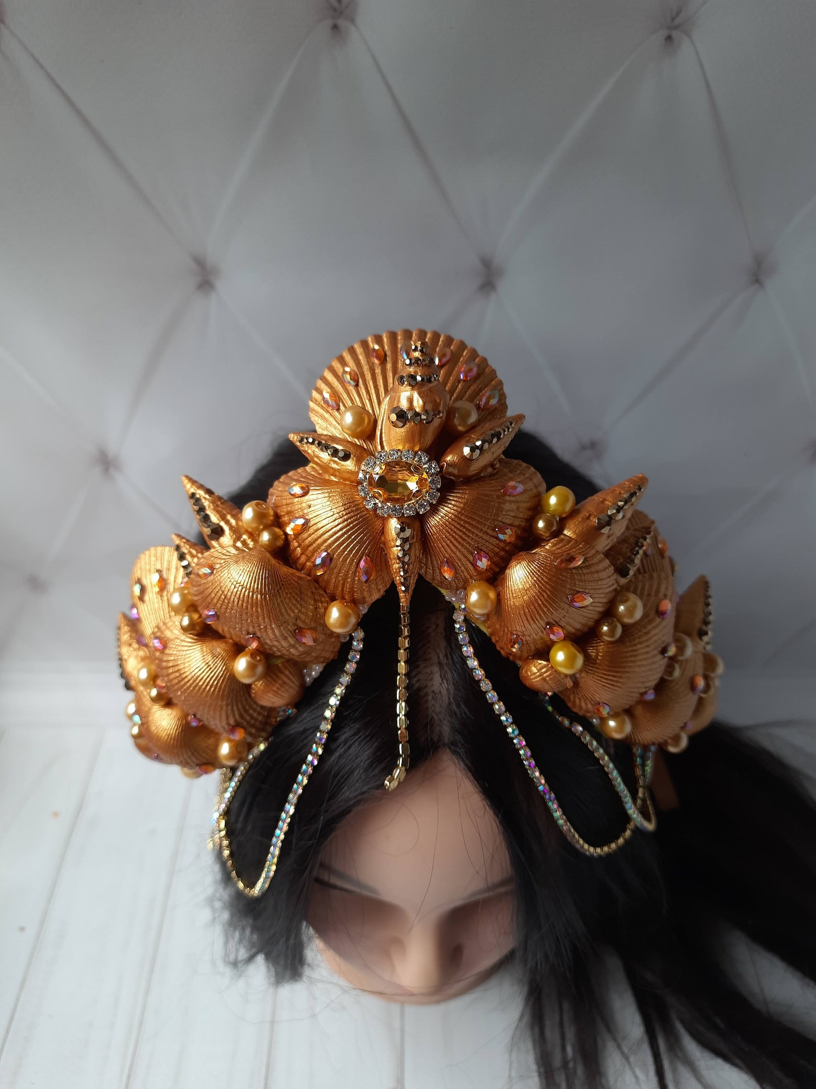 Gold Mermaid Crown Tiara for Women Seashell Siren Headpiece Sea Queen ...