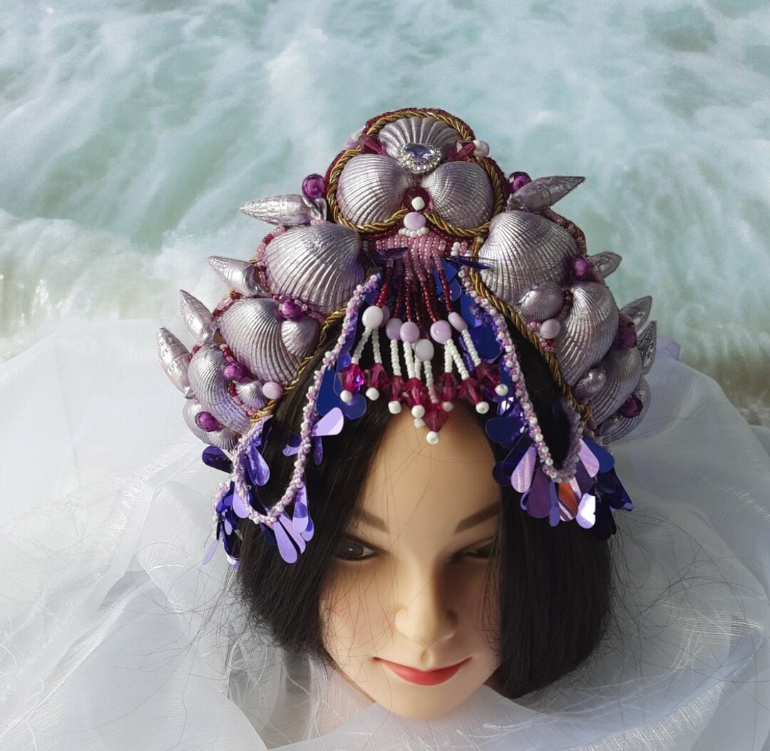 Purple Siren Headpiece Skull Mermaid Tiara for Women Seashell Mermaid ...