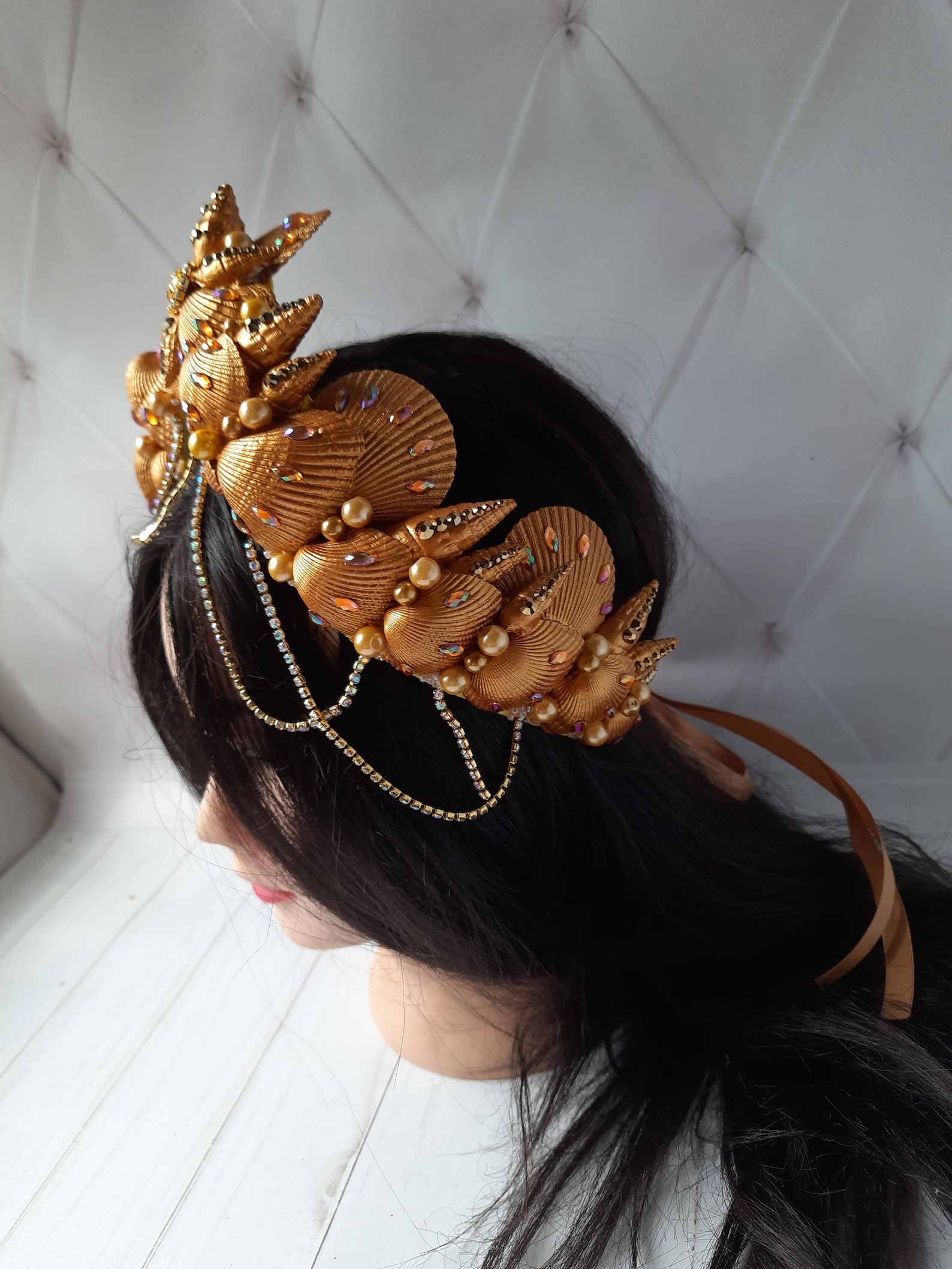Gold Mermaid Crown Tiara for Women Seashell Siren Headpiece Sea Queen ...