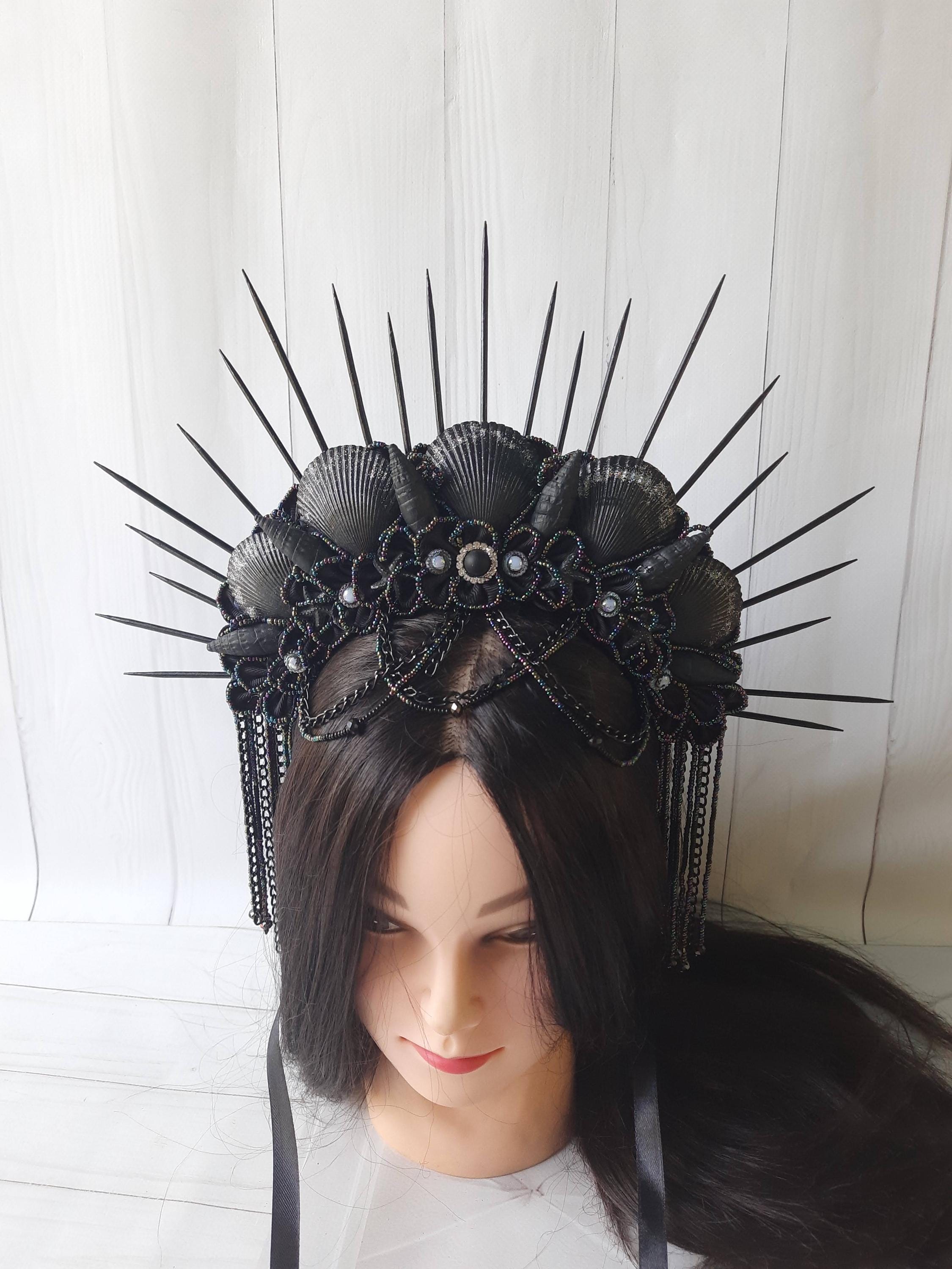Black Mermaid Headpiece for Adult Seashell Siren Crown Sea Queen Halo ...