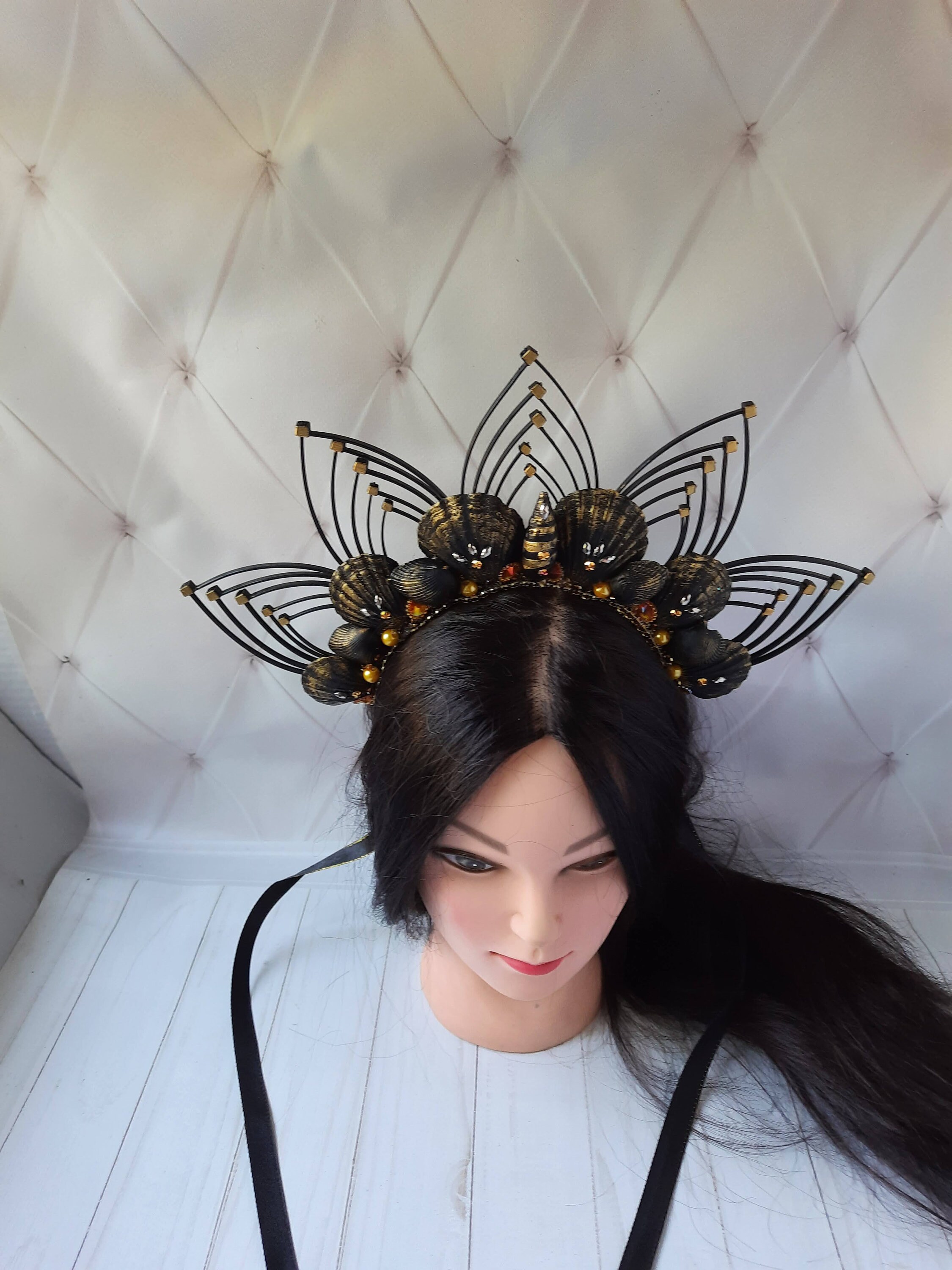 Black Gold Mermaid Crown Tiara Siren Cosplay Headpiece Sea Queen ...