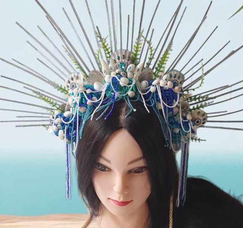 Blue Mermaid Halo Crown for Adult Seashell Siren Headpiece Sea Queen ...