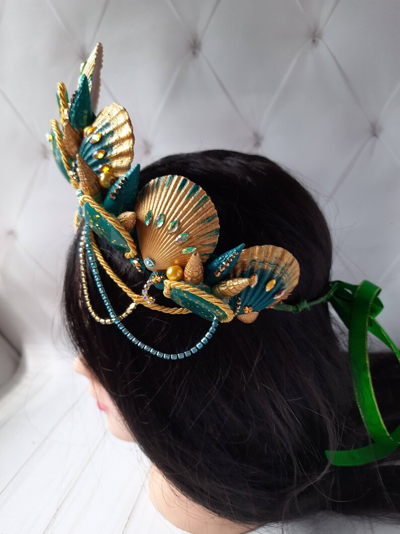 Gree Mermaid Crown Emerald Mermaid Tiara for Women Seashell Siren ...