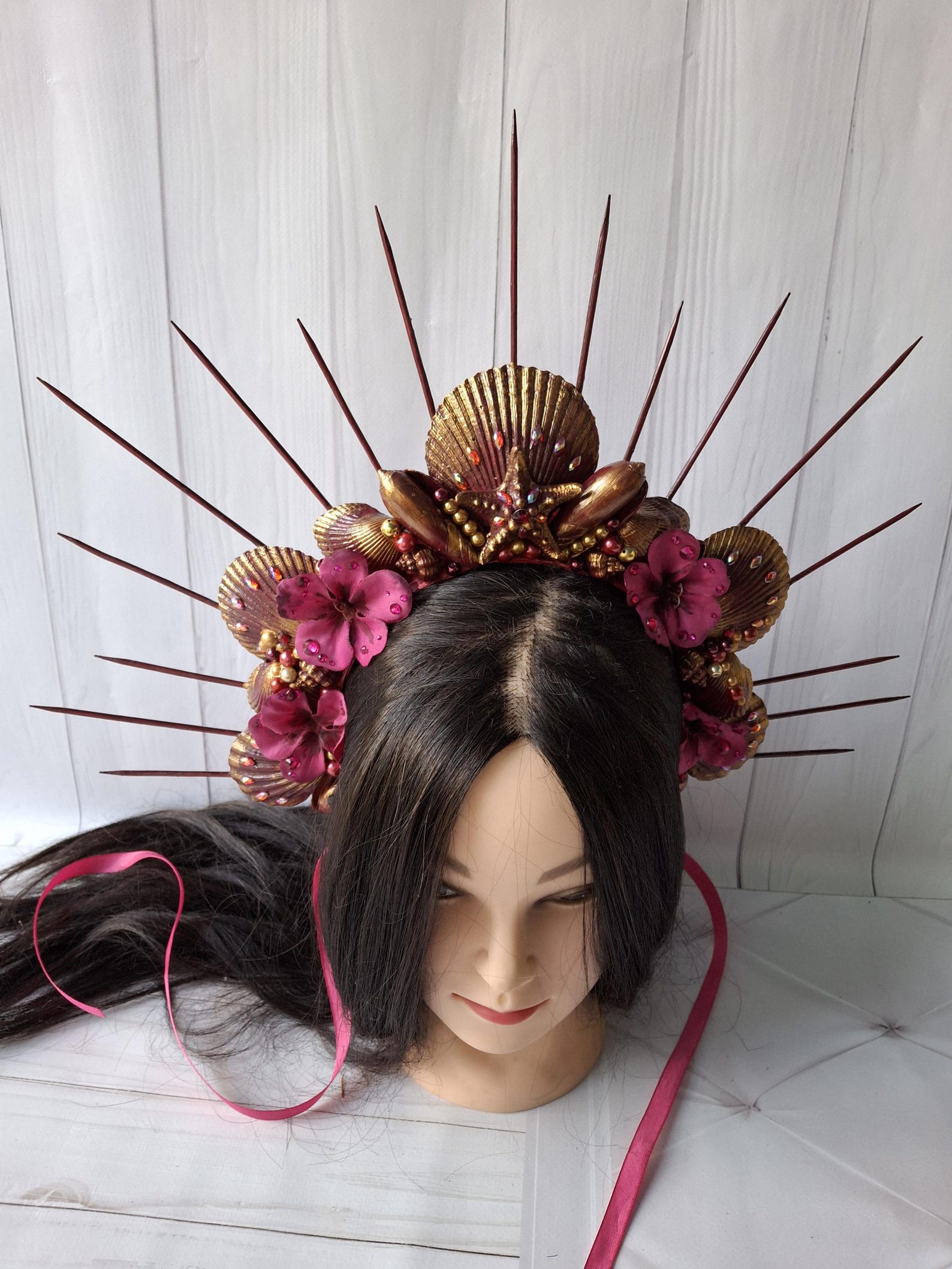 Burgundy Mermaid Crown Seashell Flower Siren Headpiece Sea Queen Halo ...