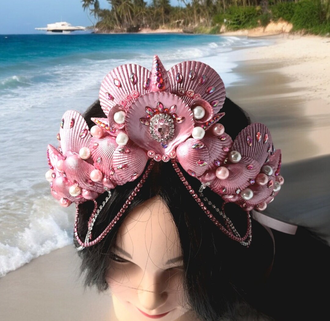 Pink Mermaid Crown Tiara for Women Seashell Siren Headpiece Sea Queen ...