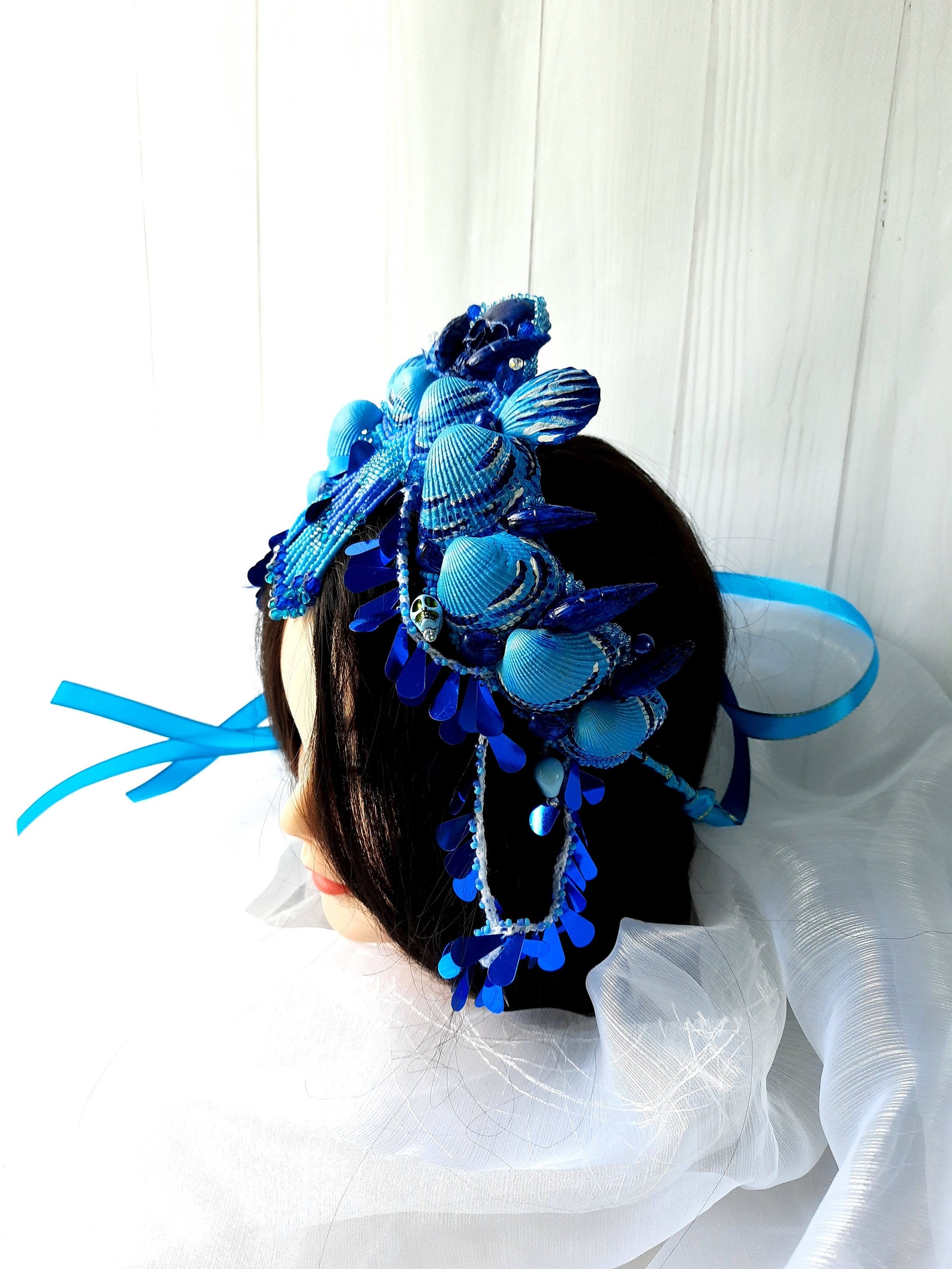 Blue Siren Headpiece Skull Mermaid Tiara for Women Seashell Mermaid ...