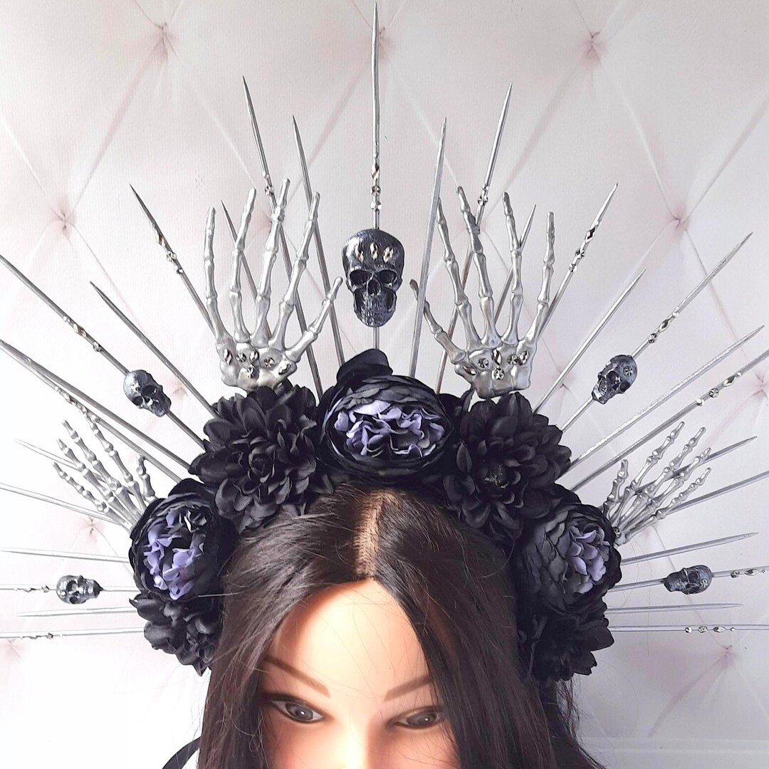 Skull Gothic Halo Crown Black Goth Crown Skeleton Headdress for Women ...