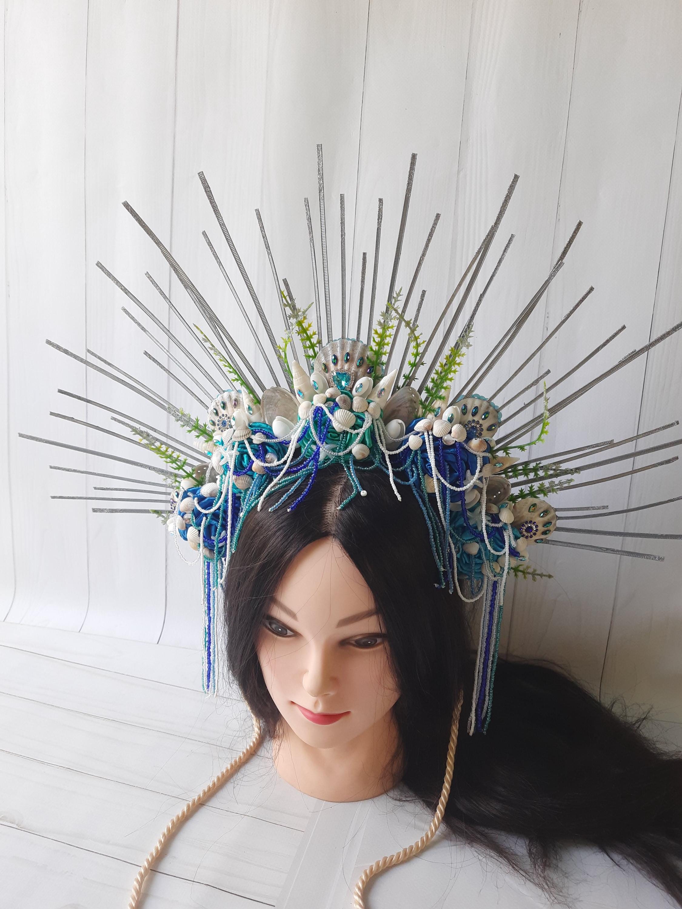 Blue Mermaid Halo Crown for Adult Seashell Siren Headpiece Sea Queen ...