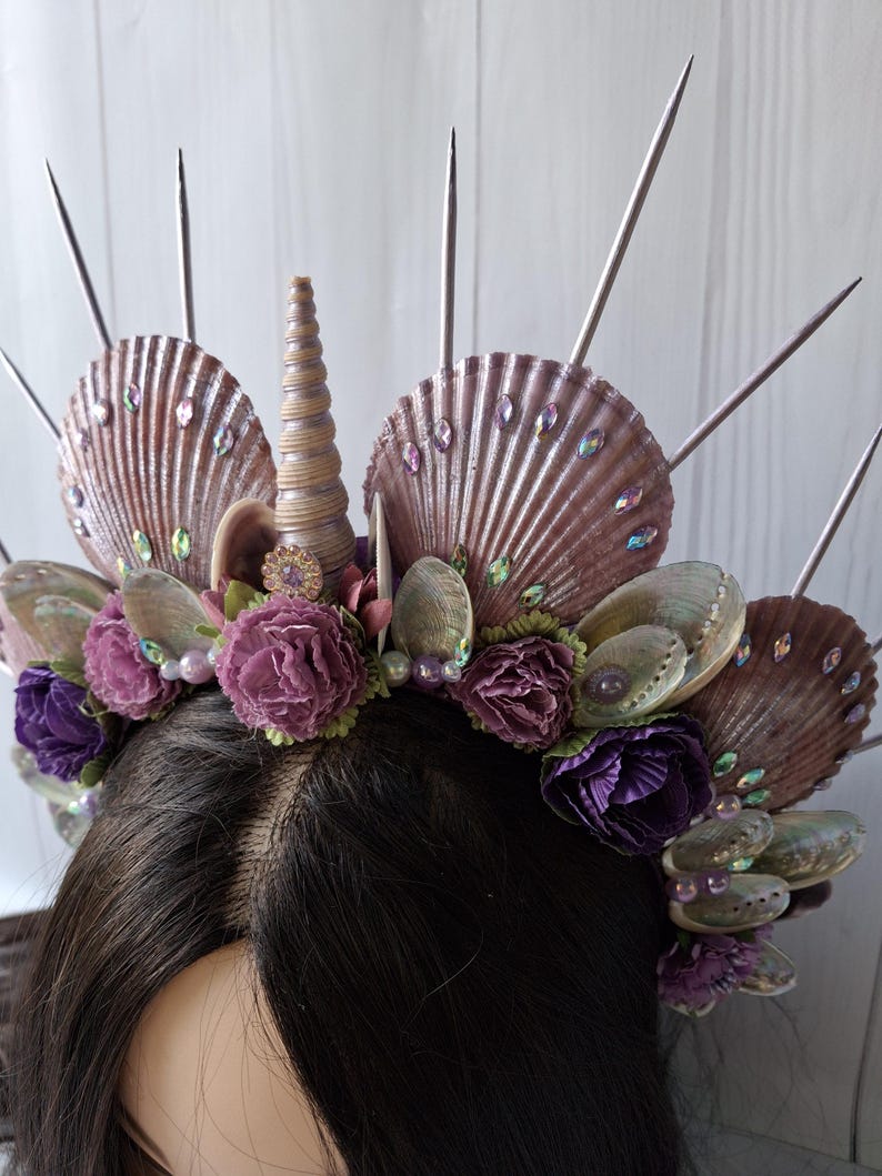 Purple Mermaid Crown for Adult Seashell Siren Headpiece Sea Queen Halo ...