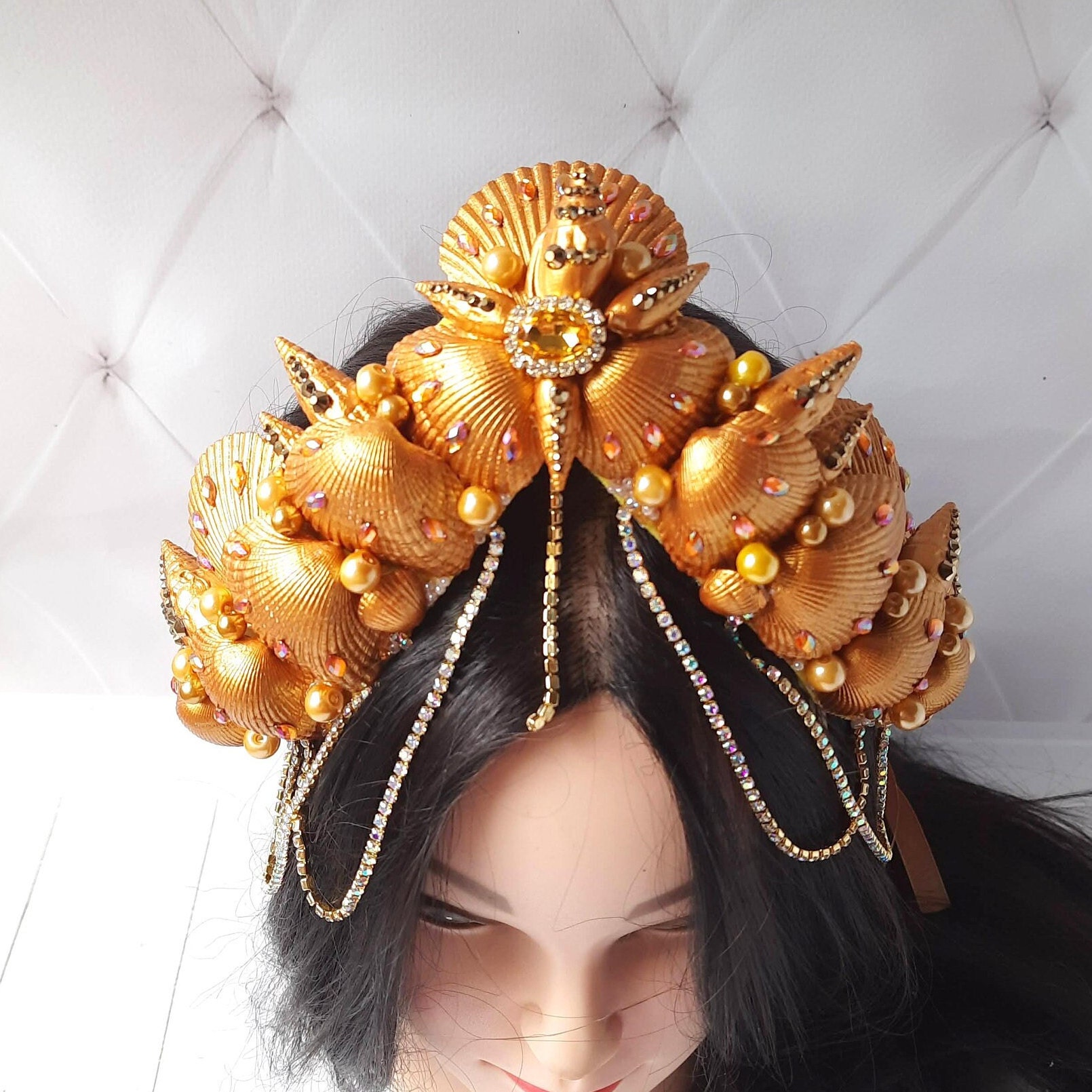 Gold Mermaid Crown Tiara for Women Seashell Siren Headpiece Sea Queen ...