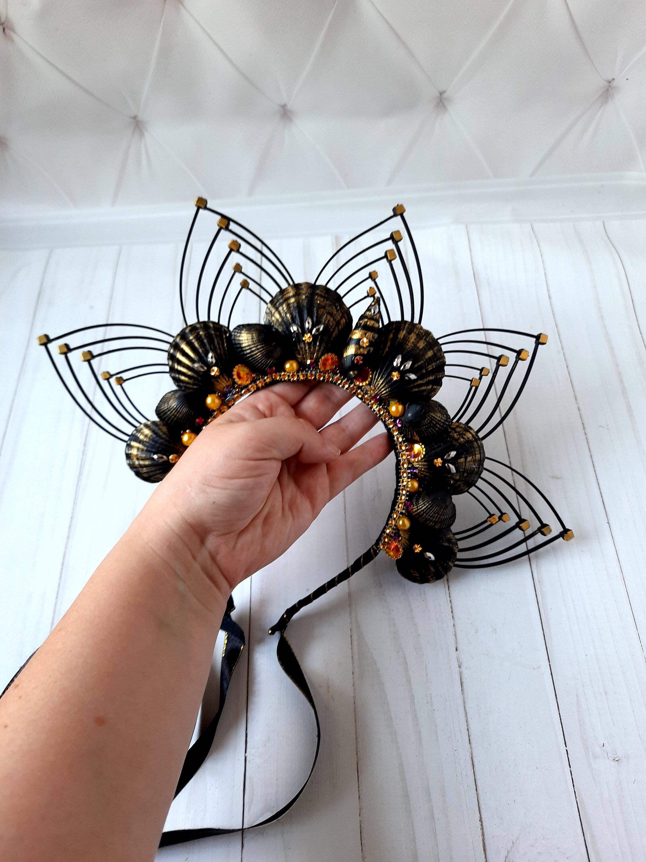 Black Gold Mermaid Crown Tiara Siren Cosplay Headpiece Sea Queen ...