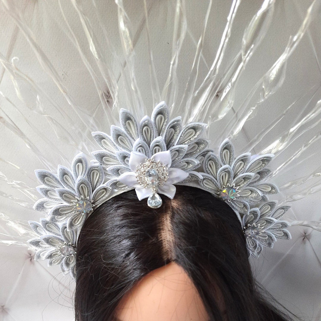 Ice Queen Crown Winter Fairy Headpiece White Silver Halo Crown ...