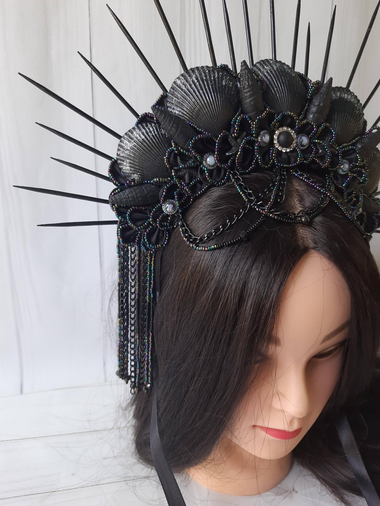 Black Mermaid Headpiece for Adult Seashell Siren Crown Sea Queen Halo ...