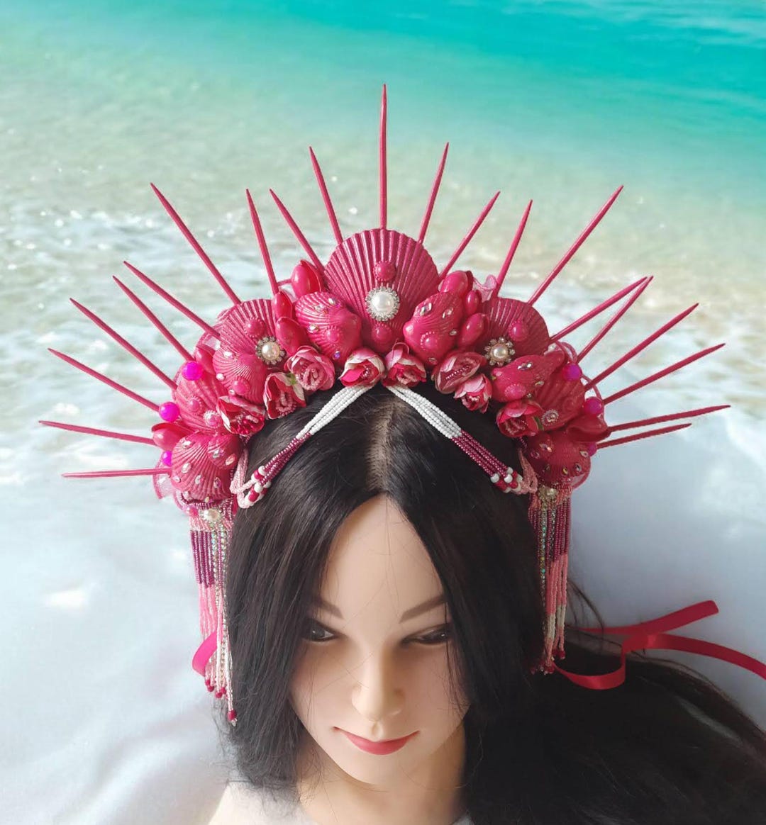 Hot Pink Mermaid Crown for Adult Seashell Siren Headpiece Sea Queen ...