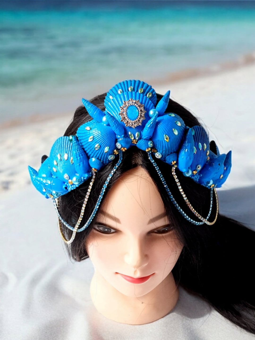 Blue Mermaid Crown for Women Seashell Siren Headpiece Sea Queen Tiara ...