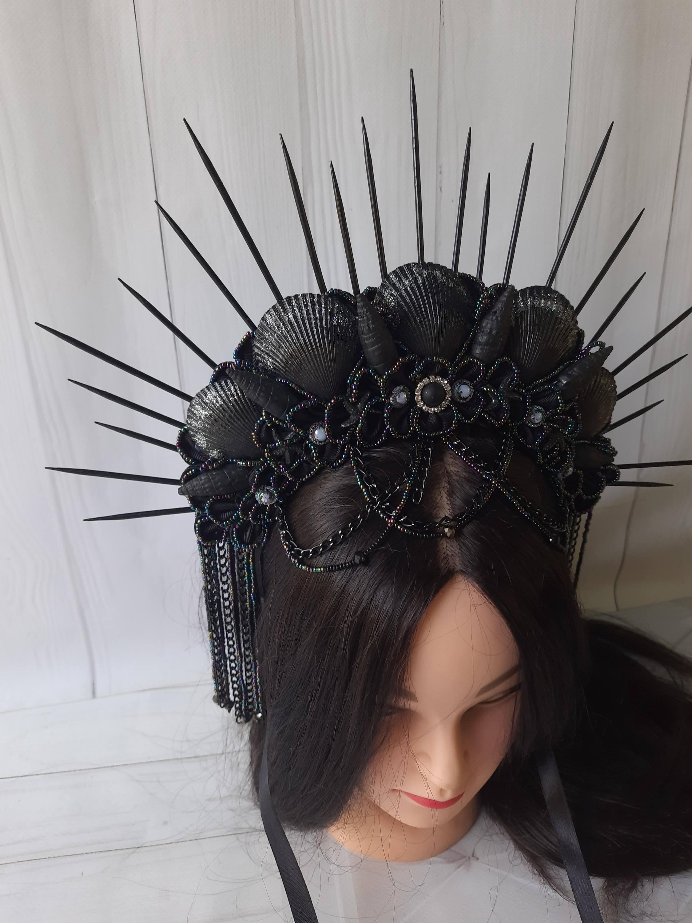 Black Mermaid Headpiece for Adult Seashell Siren Crown Sea Queen Halo ...