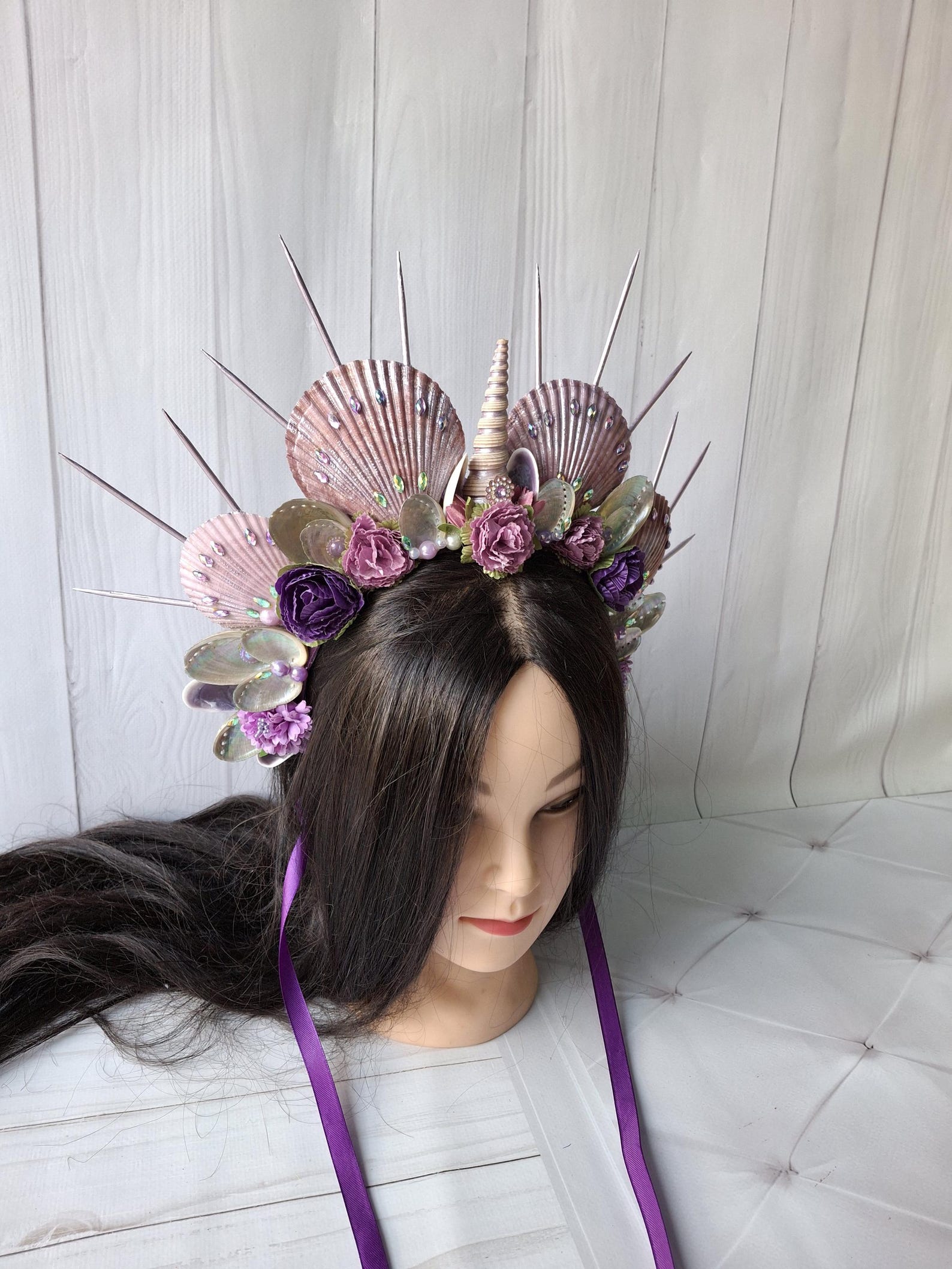 Purple Mermaid Crown for Adult Seashell Siren Headpiece Sea Queen Halo ...