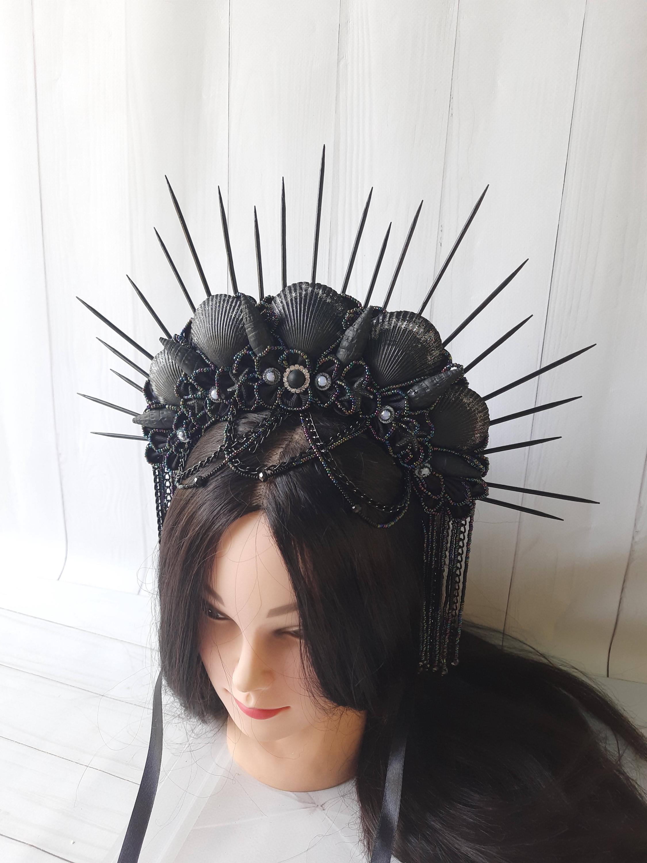 Black Mermaid Headpiece for Adult Seashell Siren Crown Sea Queen Halo ...