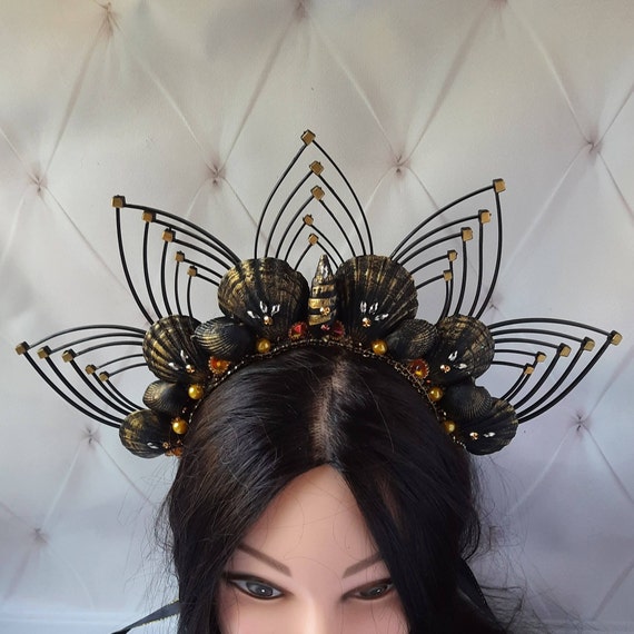 Black Gold Mermaid Crown Tiara Siren Cosplay Headpiece Sea - Etsy