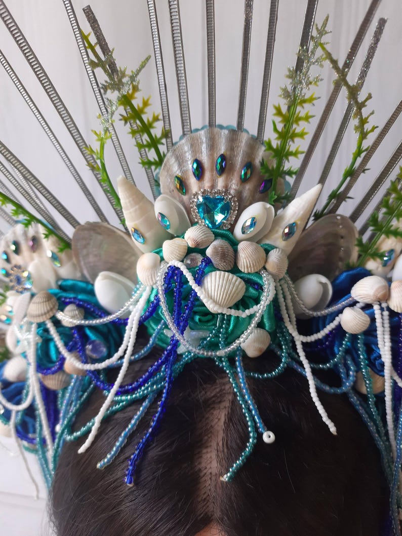 Blue Mermaid Halo Crown for Adult Seashell Siren Headpiece Sea Queen ...