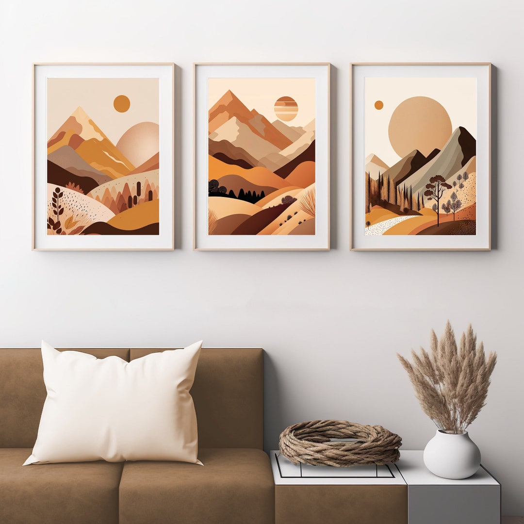 Set of 3 Boho Printable Landscape, Mountain Wall Art Decor, Modern ...
