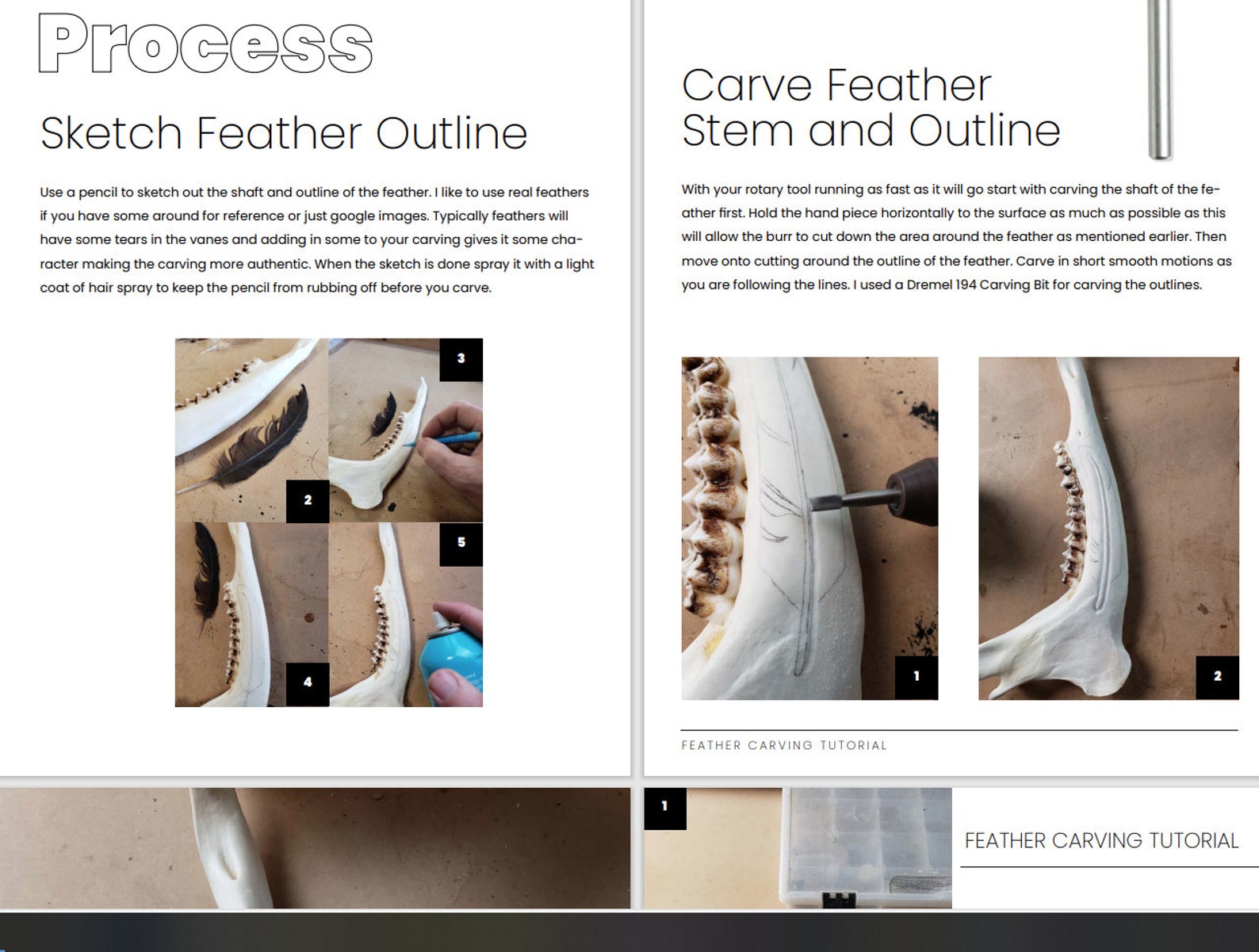 Bone Carving Tutorial and Video - Feather Carving - Etsy