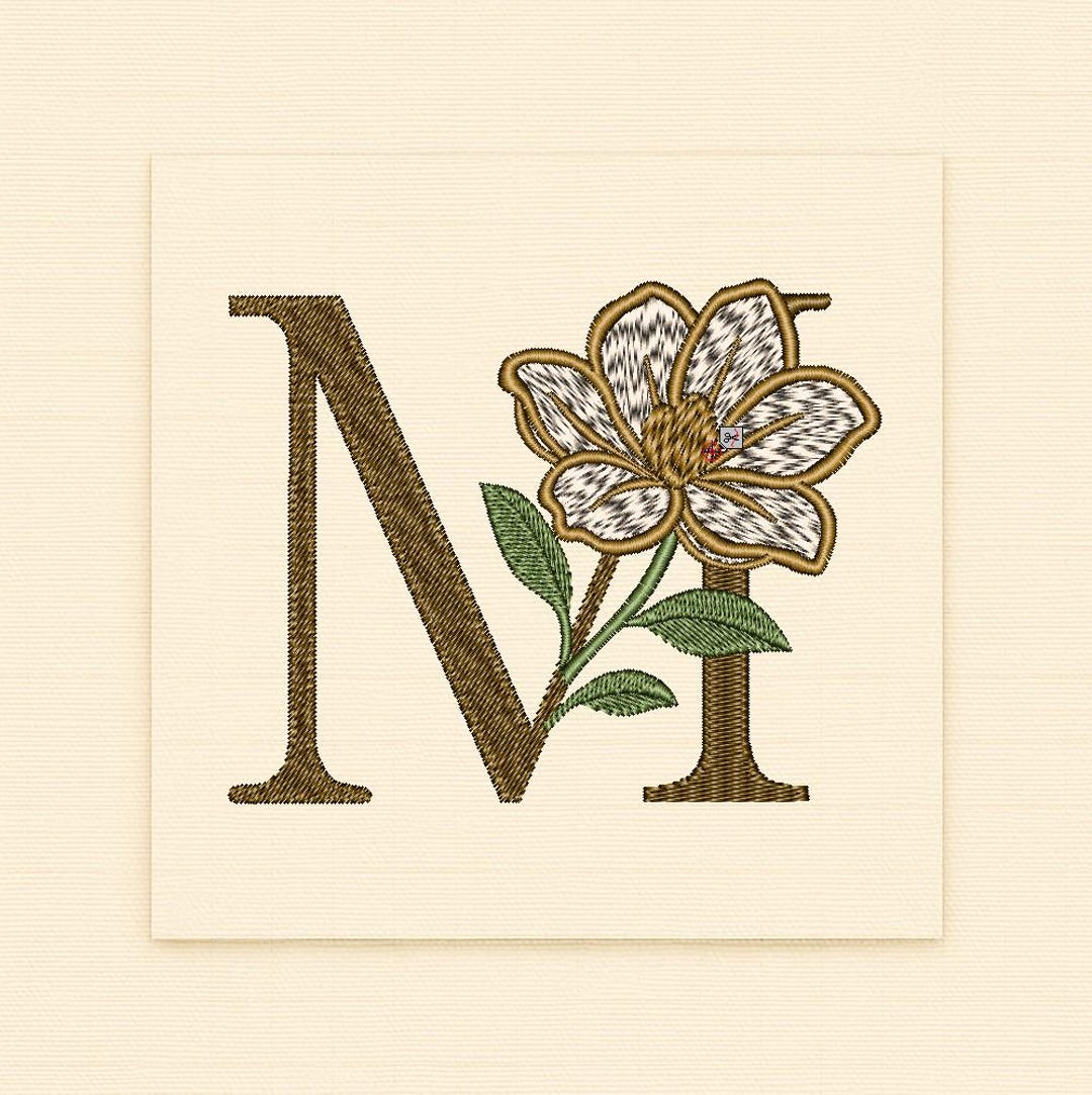 Boho Floral Letter M Embroidery Design: Magnolia Monogram (digital ...