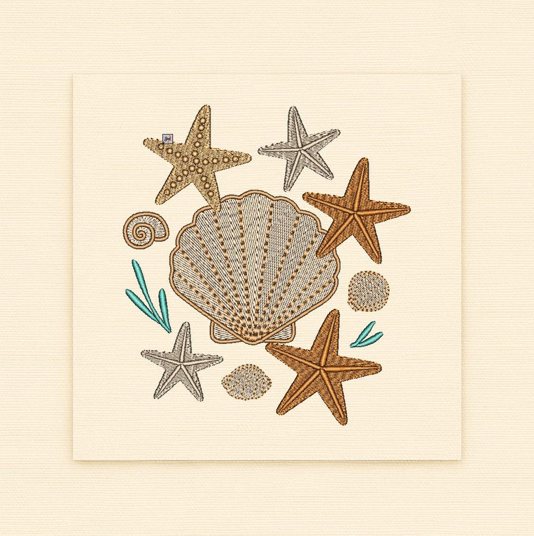 Seashell & Starfish Embroidery Design: Coastal Ocean Pattern (digital ...