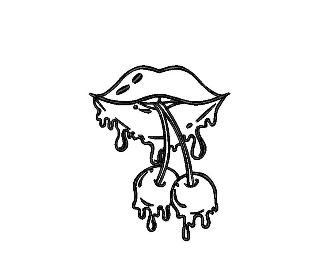 Dripping Cherries Lips Embroidery Design: Retro Pop Art (digital ...
